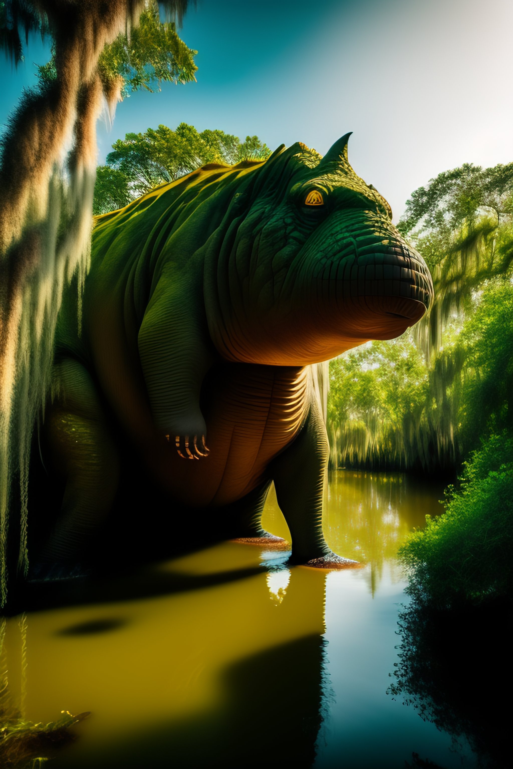 Lexica - Giant Swamp creature in the Louisiana bayou, trees