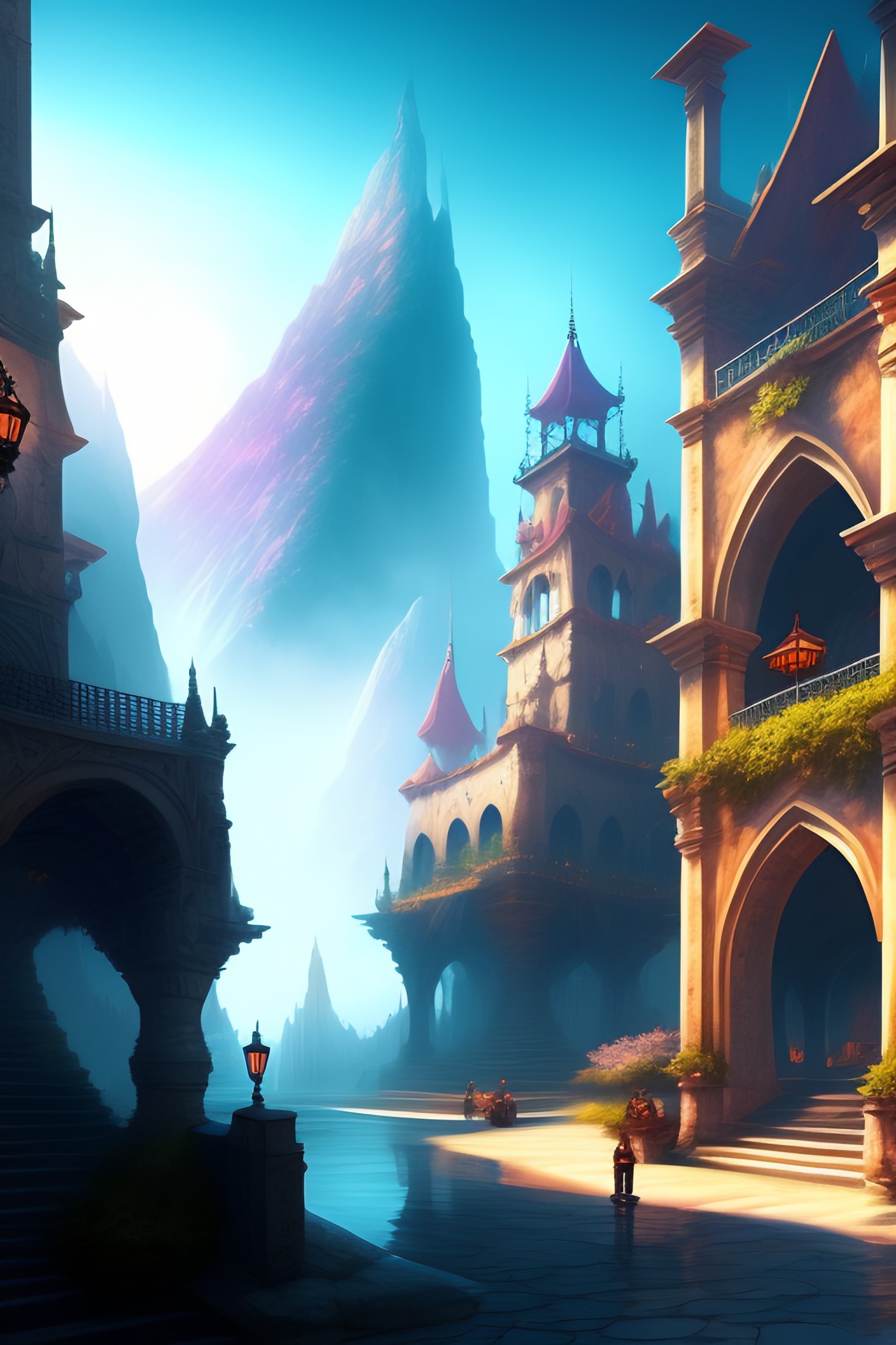 Lexica - Fantasy background, concept art, matte painting, city square ...