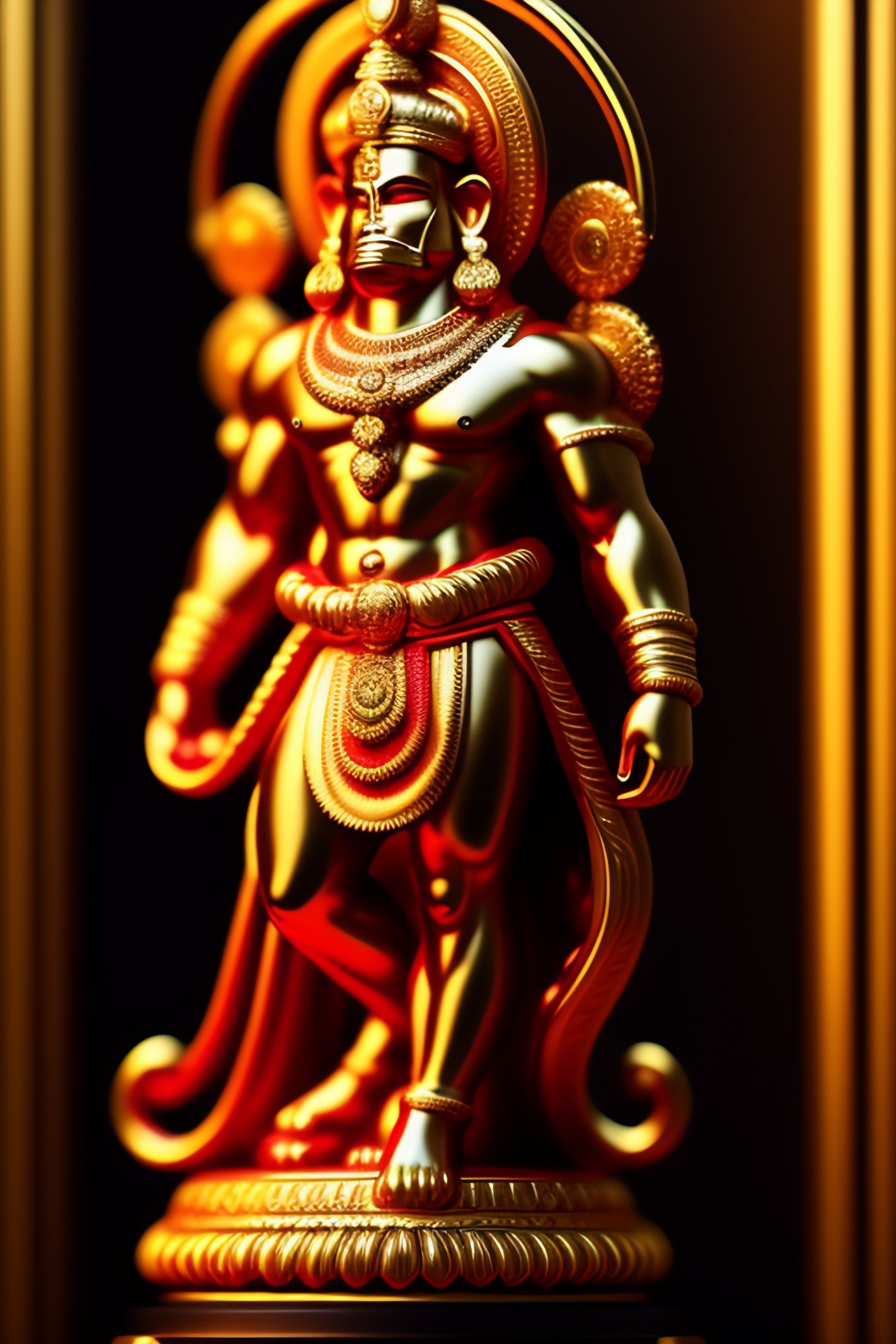 Lexica - HANUMAN , god with orange skin white tail with gold adornments ...