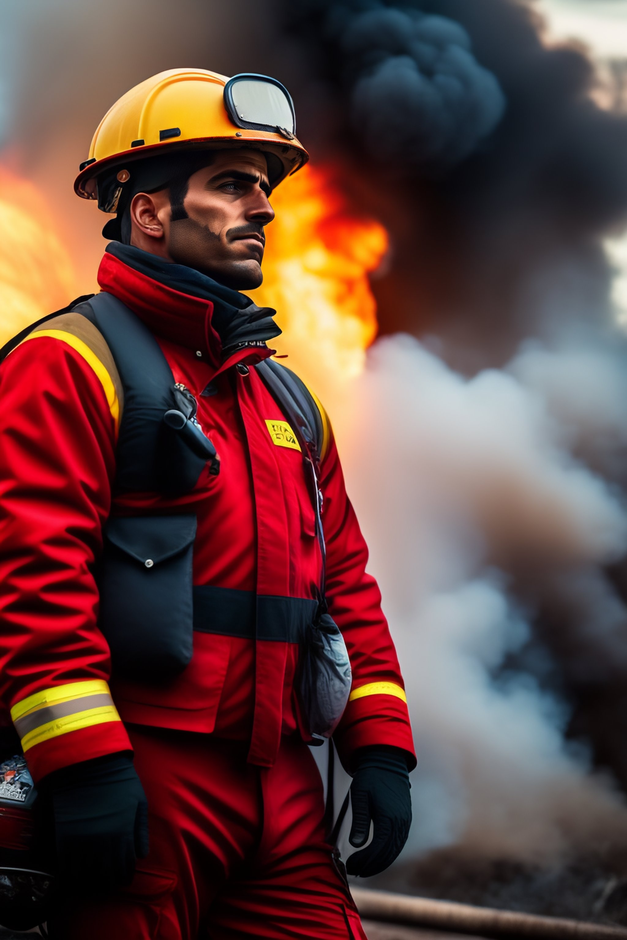 Lexica - Retrato de un bombero español trabajando en un incendio