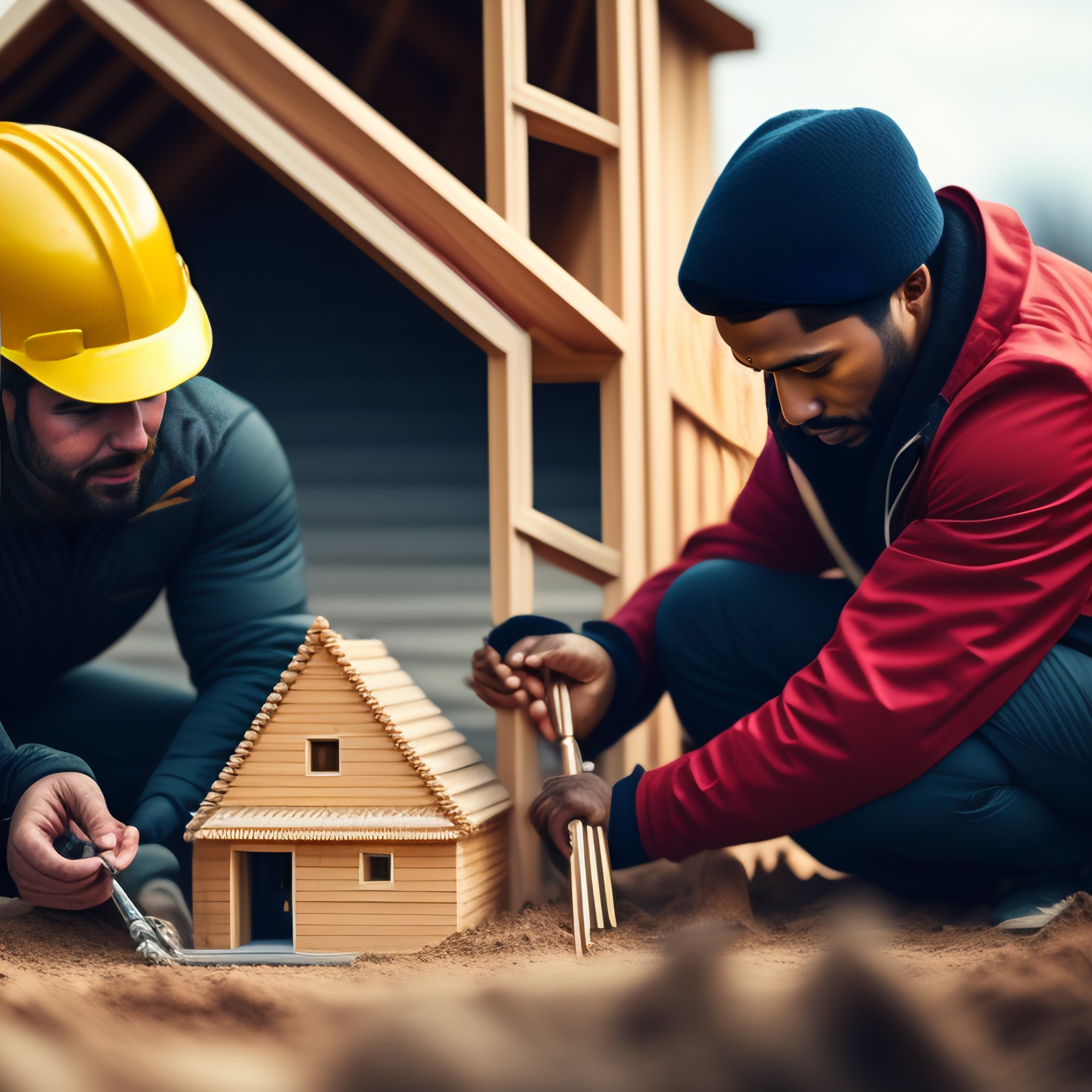 Lexica - A person helping another person build a house