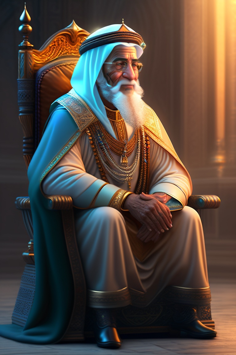 Lexica - An old arab muslim sitting on a throne, one finger ring, and ...