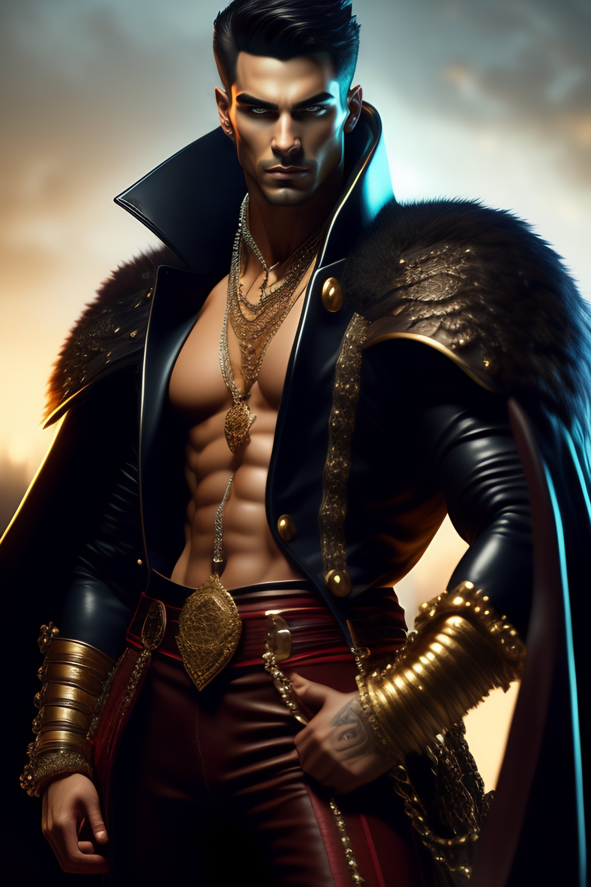 Lexica - Portrait of athletic male vampire, gorgeous, detailed, belts ...