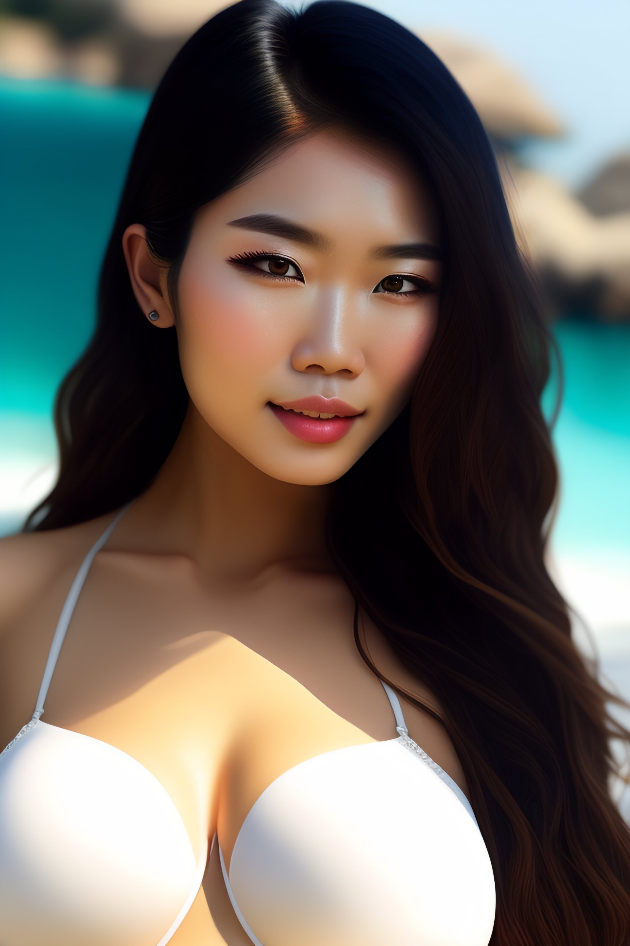 Lexica - Asian beauty in small wet white bikini