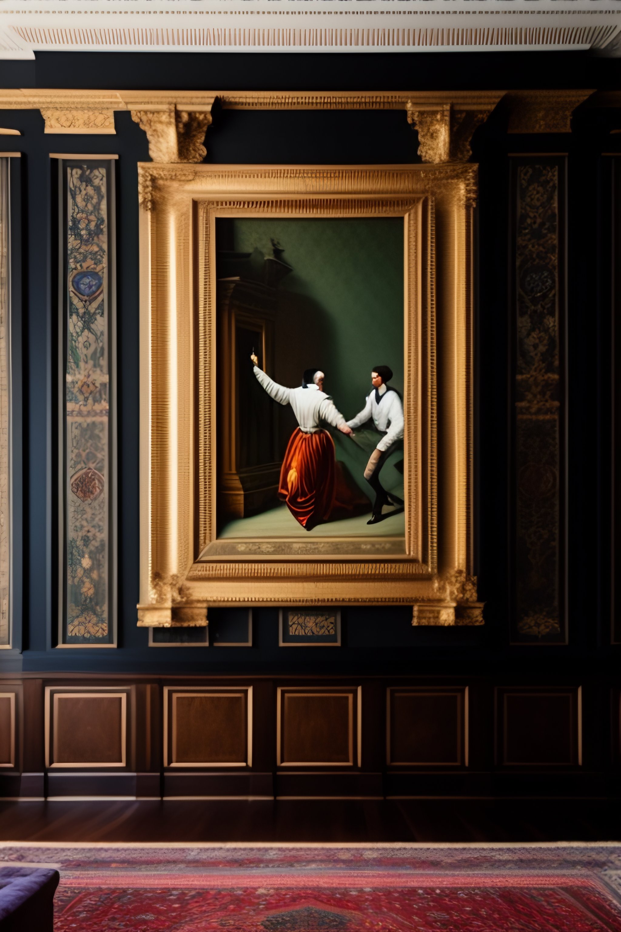 Lexica - Two men dancing in a tapestry room, as in vermeer