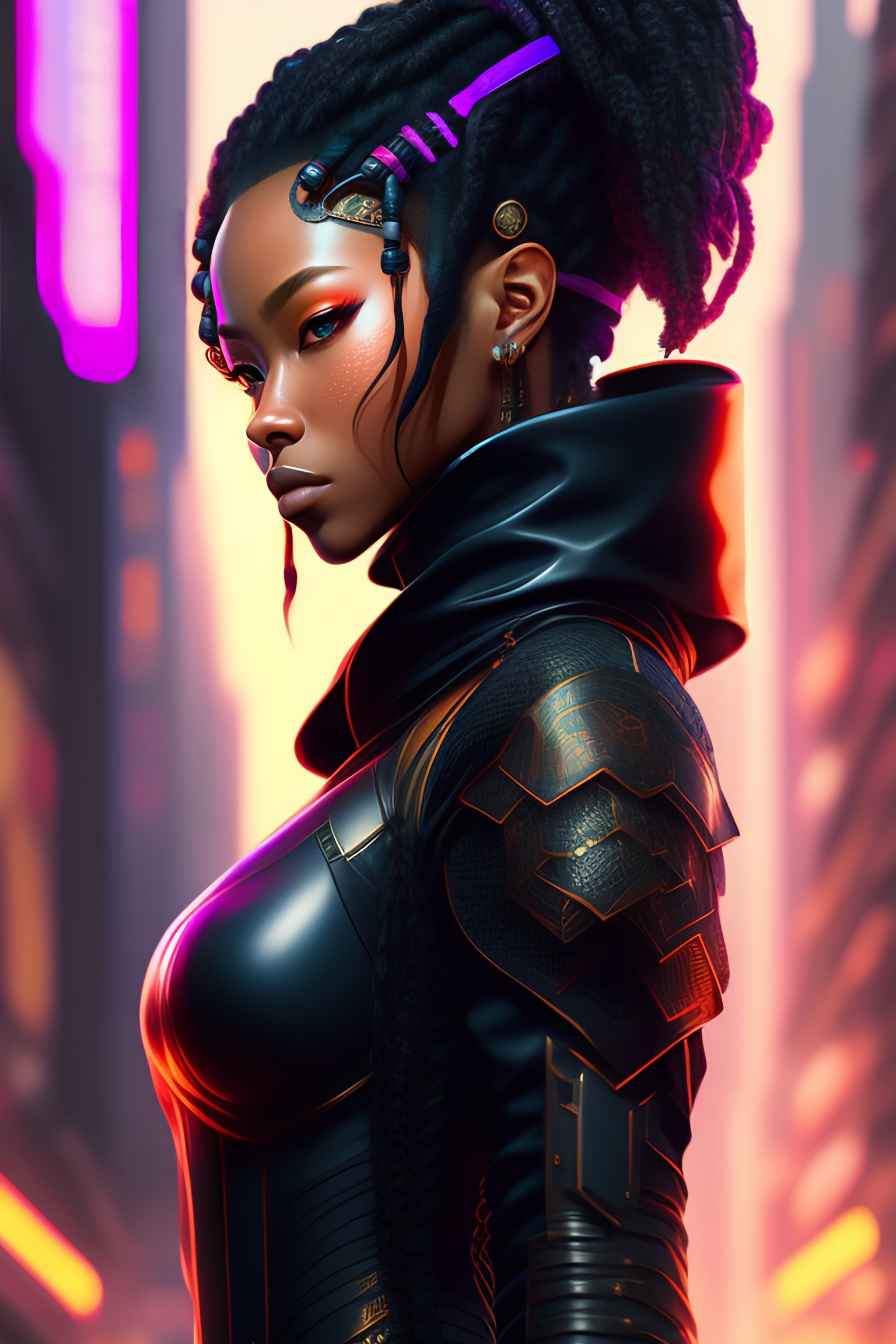 Lexica - Left facing,Portrait, cyberpunk, black cyborg ninja, third ...
