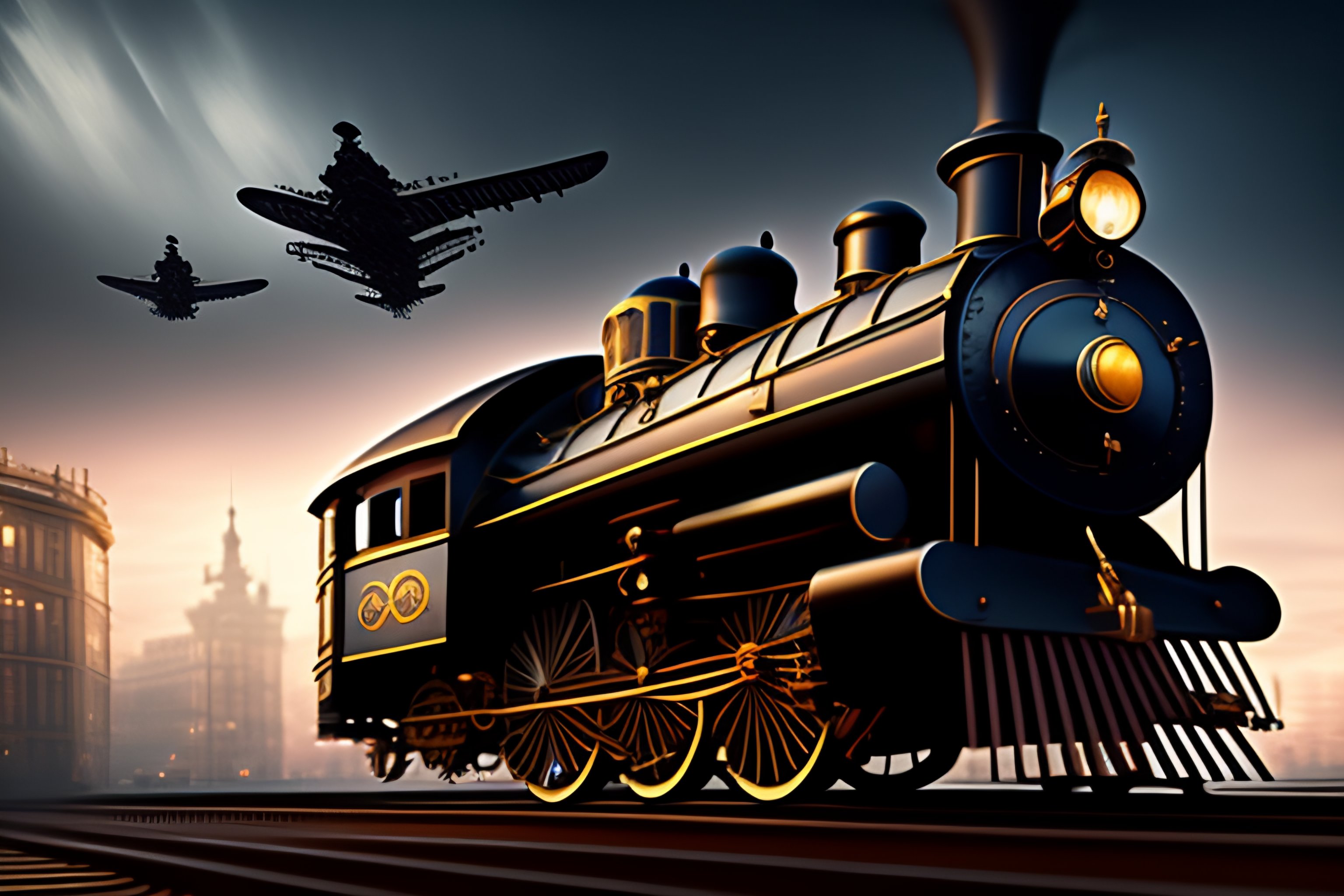Lexica - Train in a dark steampunk flying city
