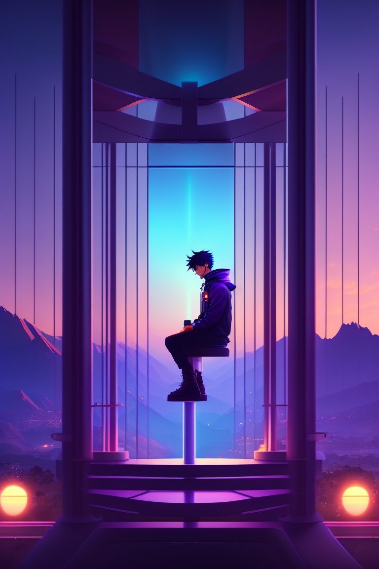 Lexica - Man sitting on electric tower , shadow aura , badas, anime ...