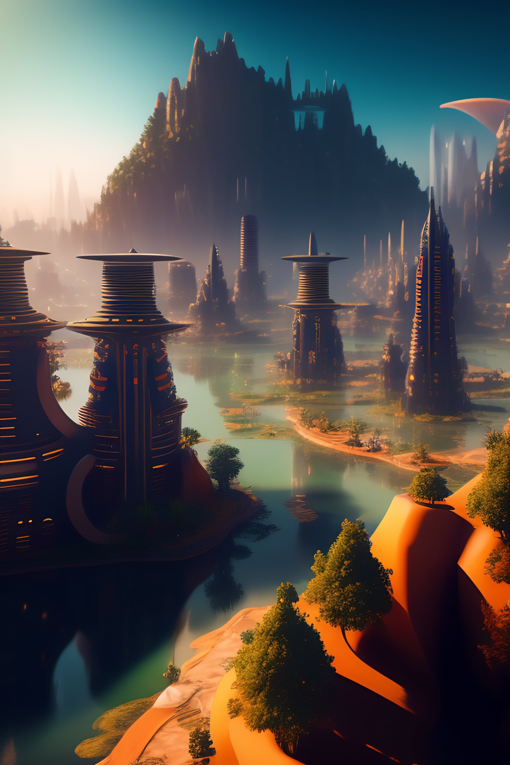 Lexica - A high tech solarpunk utopia, Hyperrealistic lands of a ...