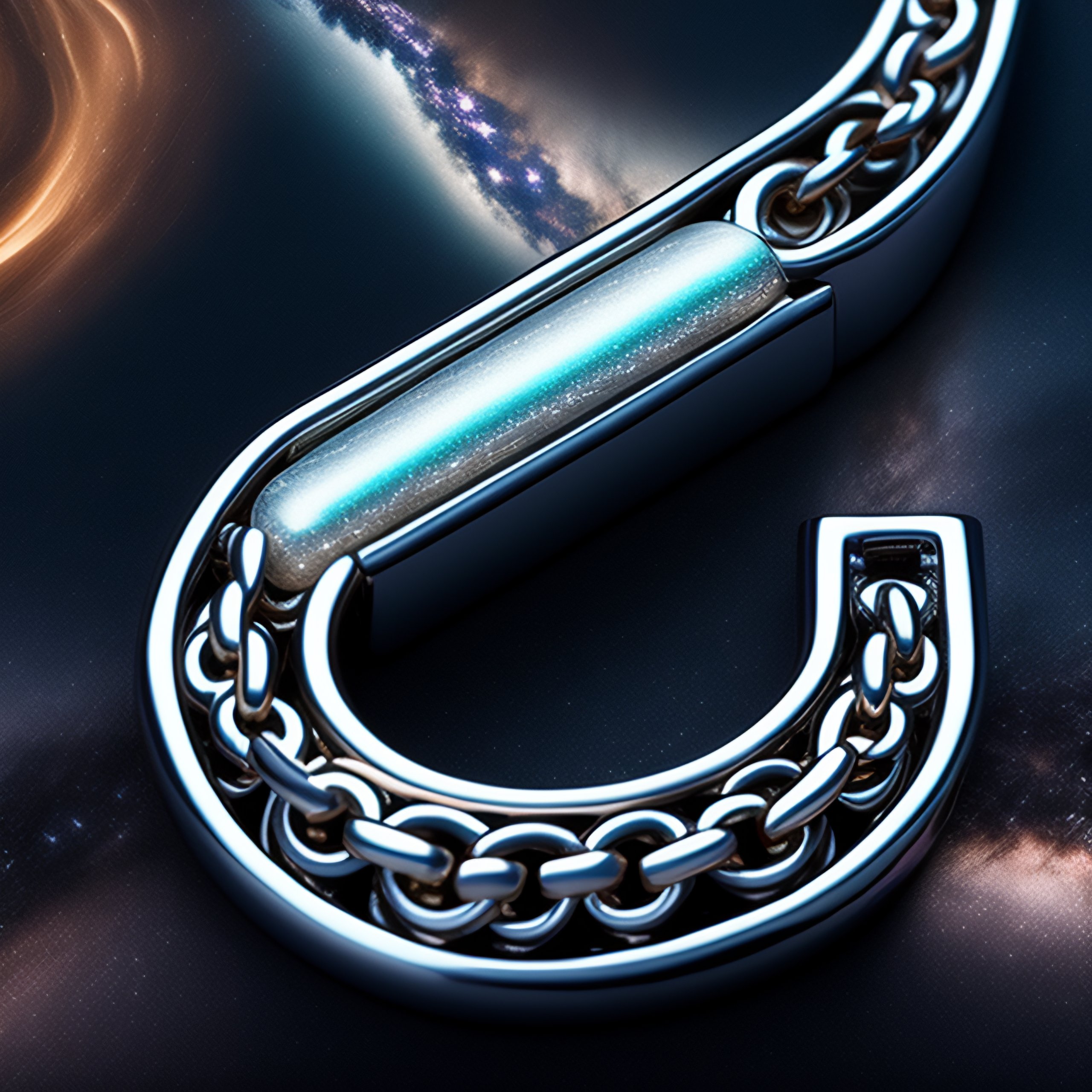 Lexica - Show 3 links of a large dull silver, steel chain; etched on ...