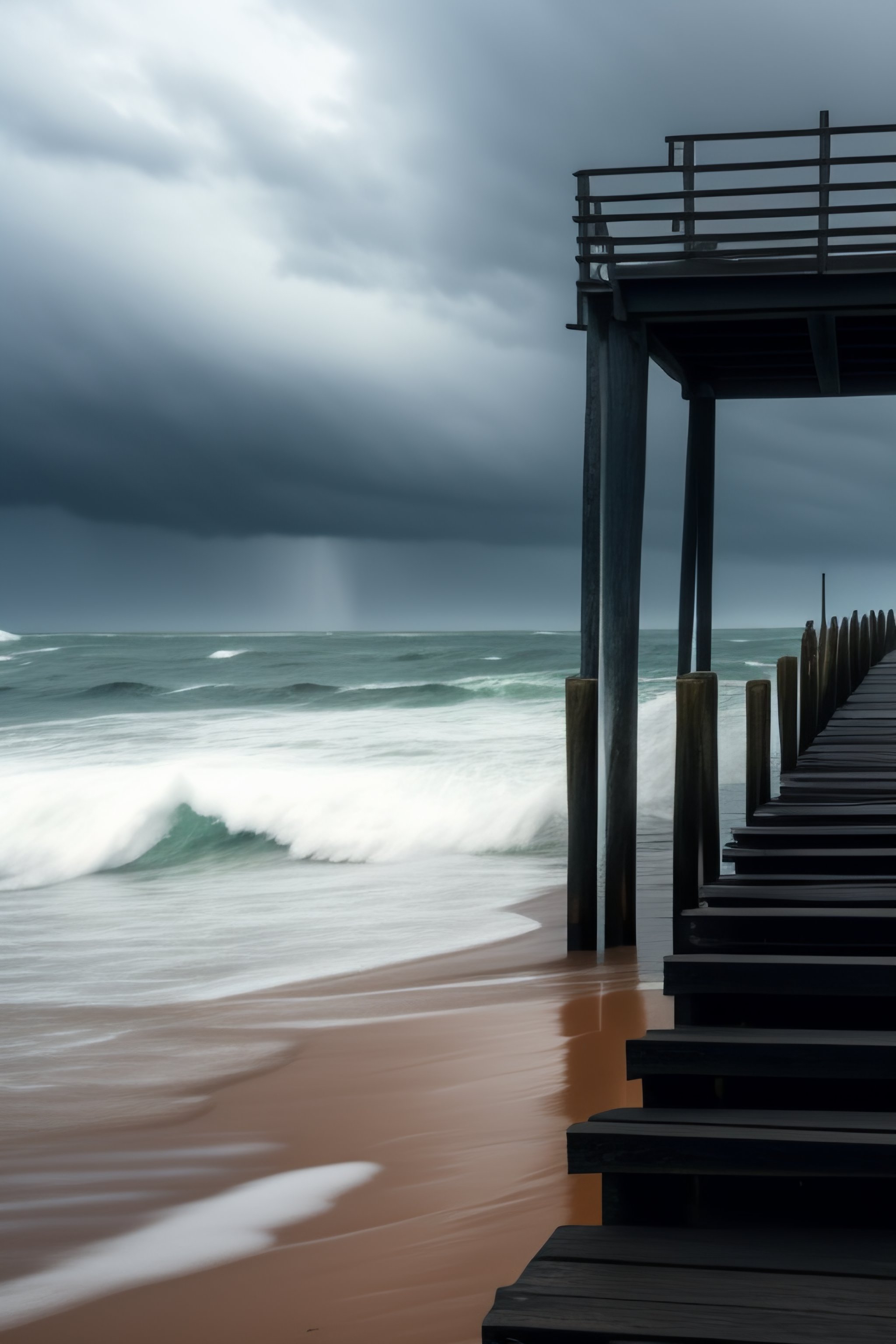Lexica - Massive storm brewing in the sea, wooden old jetty extending ...