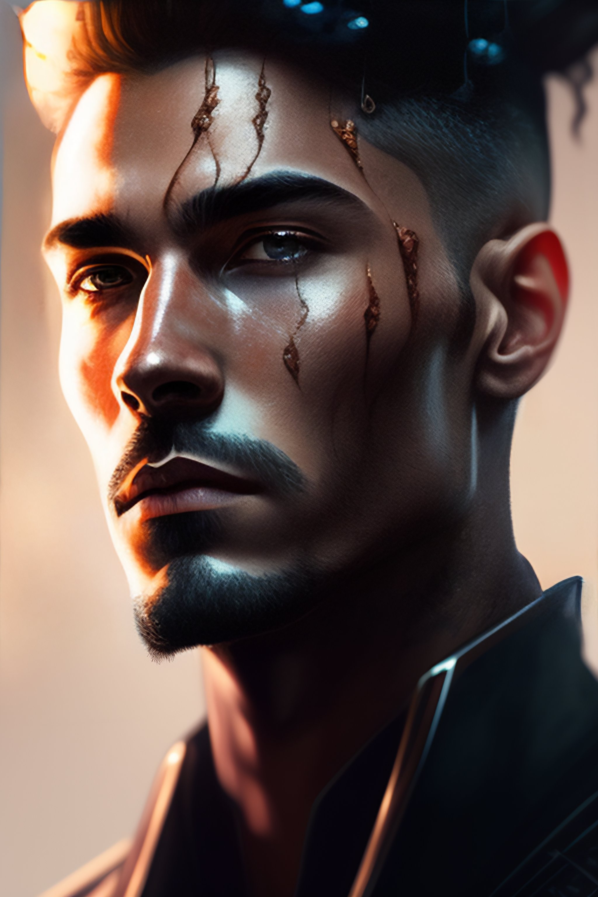 Lexica - Portrait of a maked ghost men, copper wires, visible scars and ...