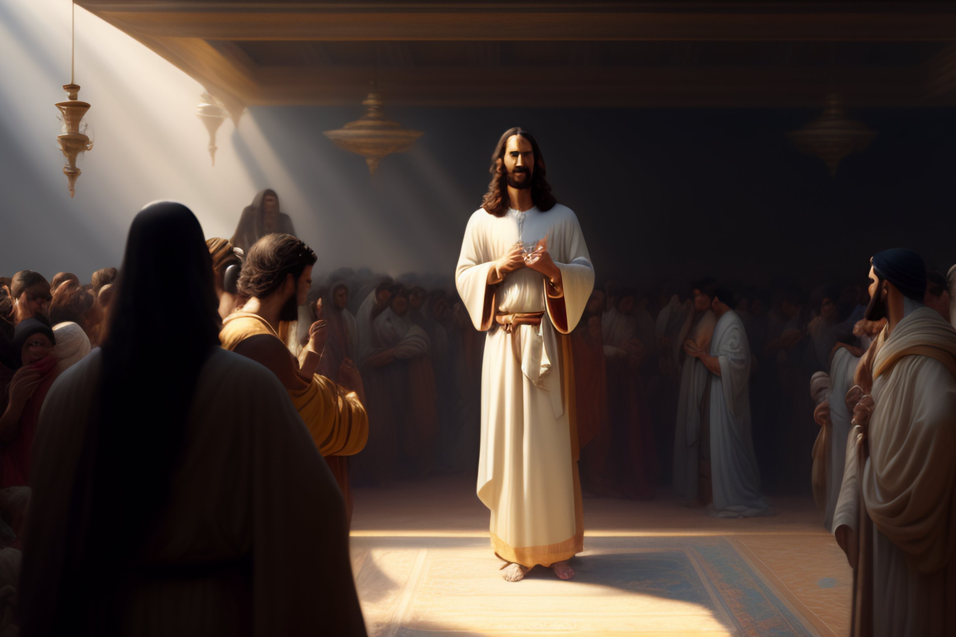 Lexica - Photo of Jesus, standing by a man lying on a mat, in the midst ...