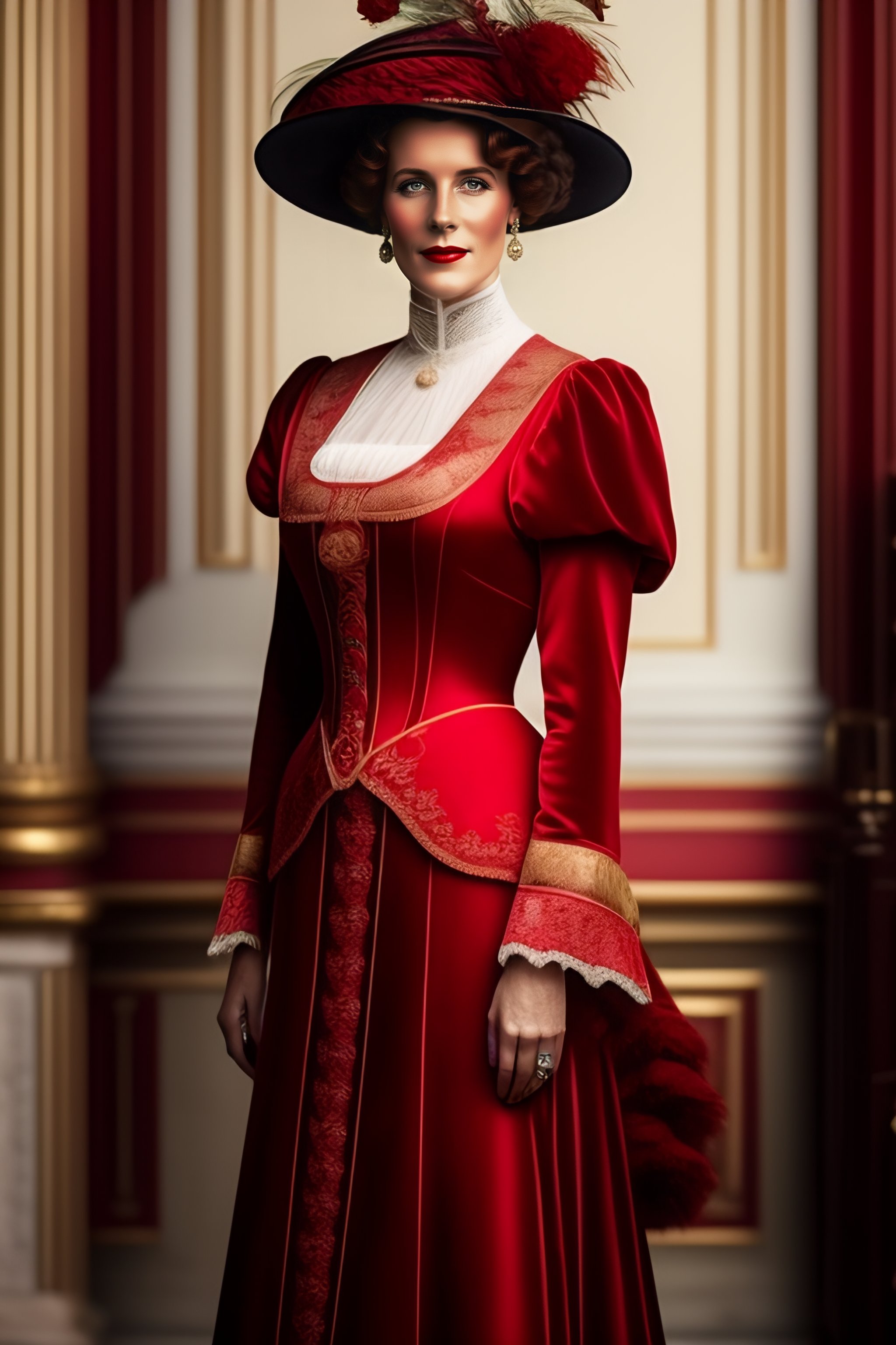 Lexica - Photograph of an edwardian duchess wearing edwardian red dress ...