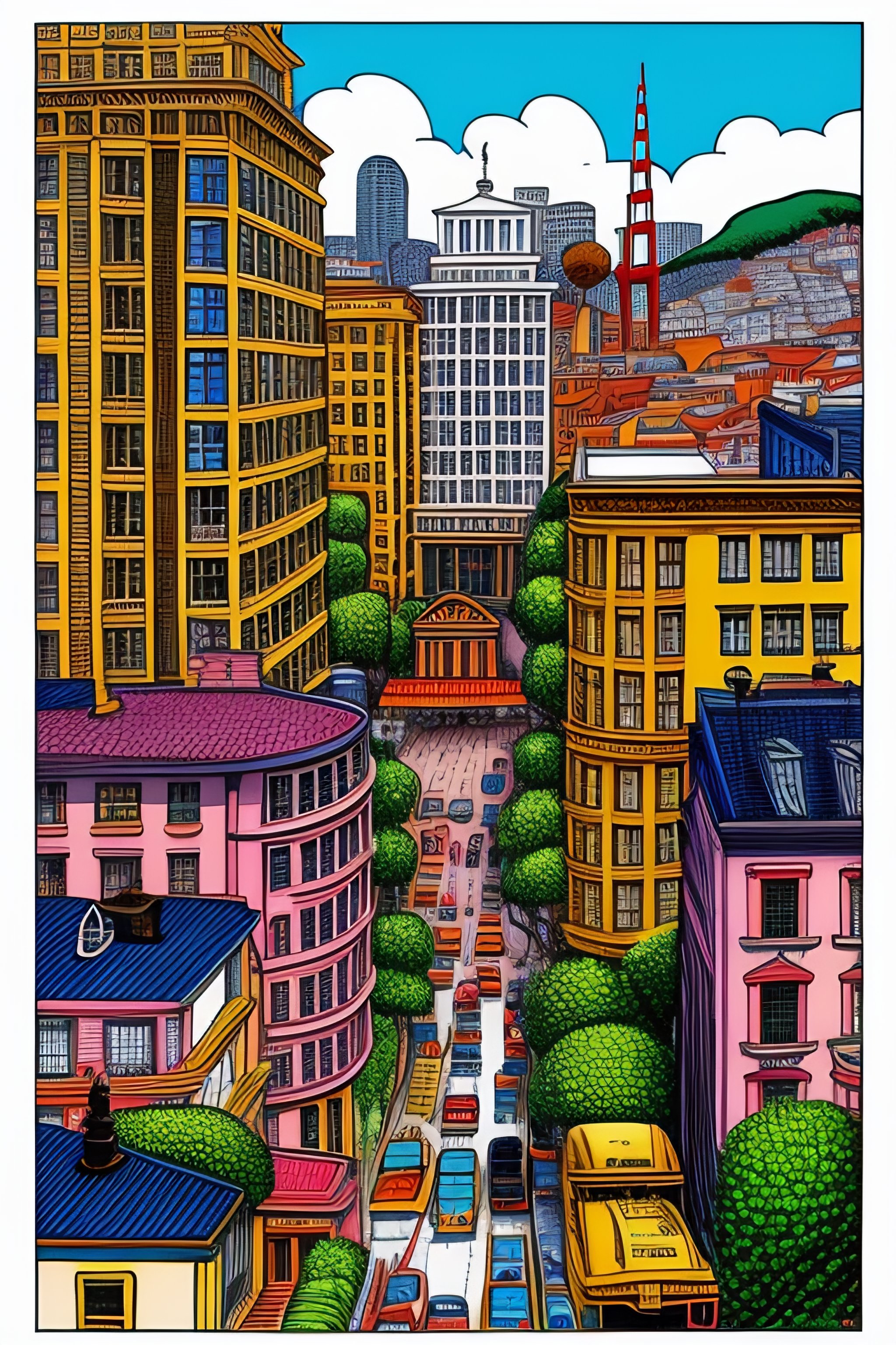 Lexica - Maximalist chaotic Lombard Street San Francisco, birds eye ...