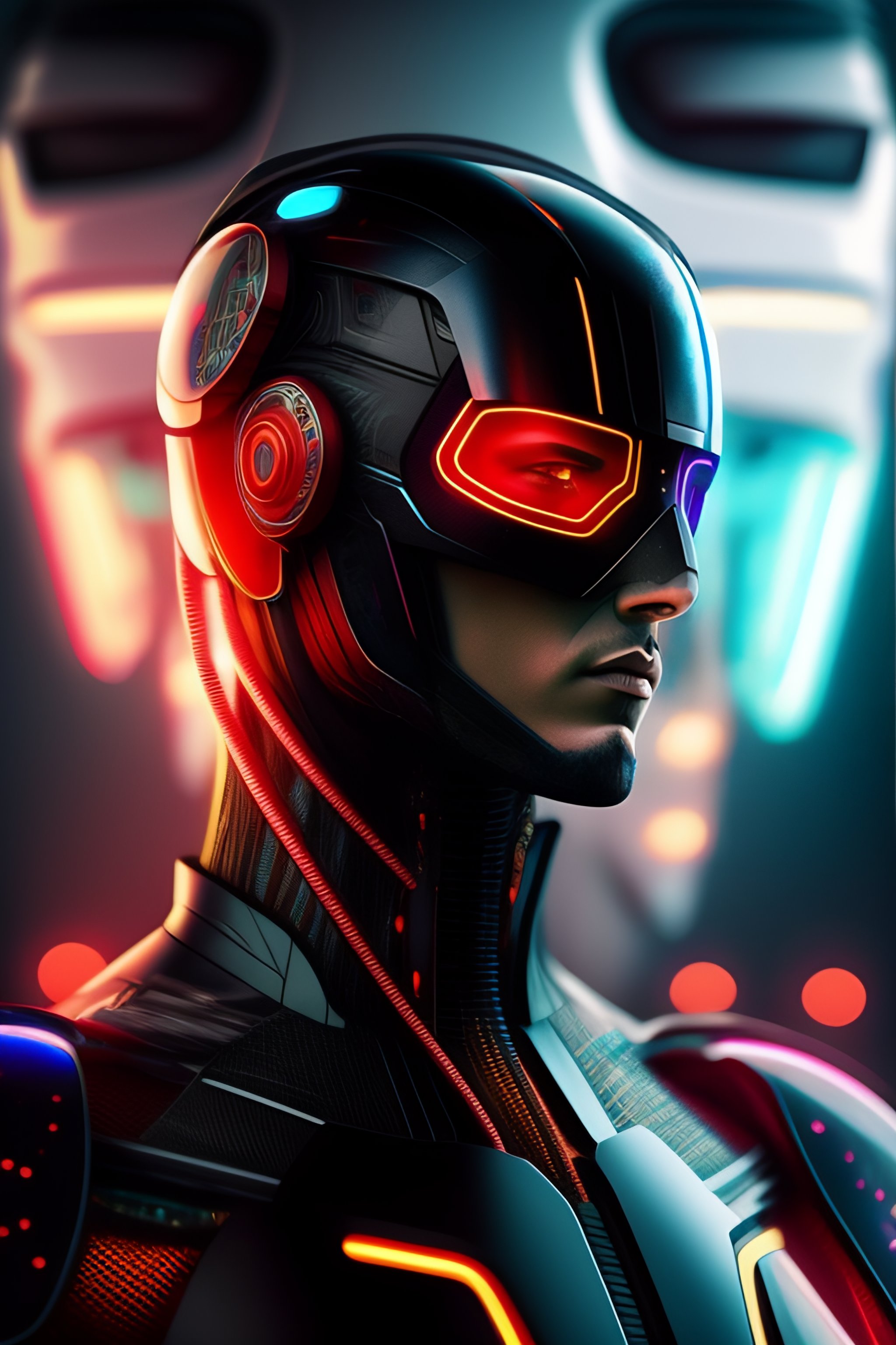 Lexica - Man, human cyborg, half face human half skull machine, tron ...