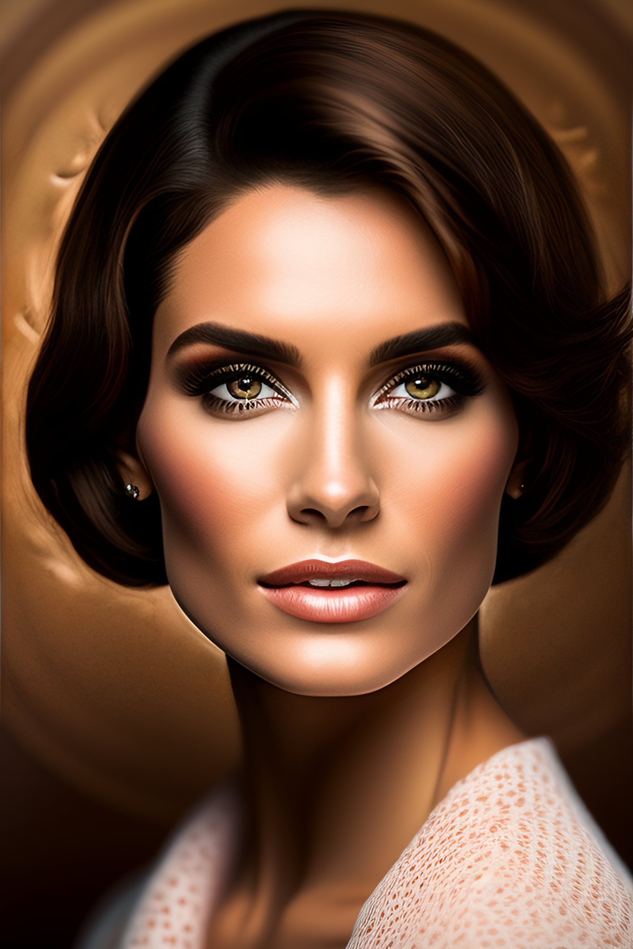 Lexica - Full portrait woman hazel eyes caramel short hair