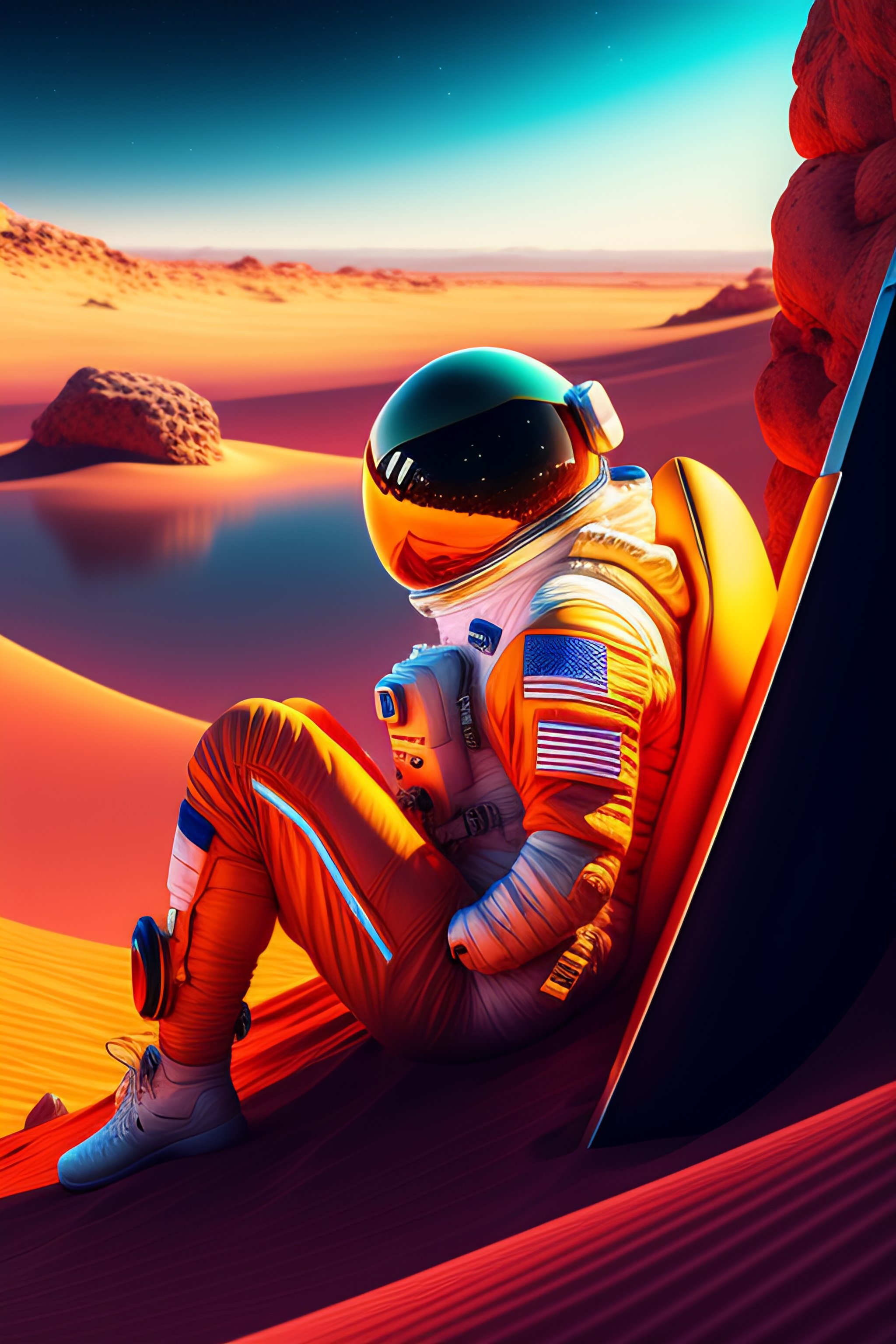 Lexica - An astronaut resting on mars in a beach chair, vibrant ...
