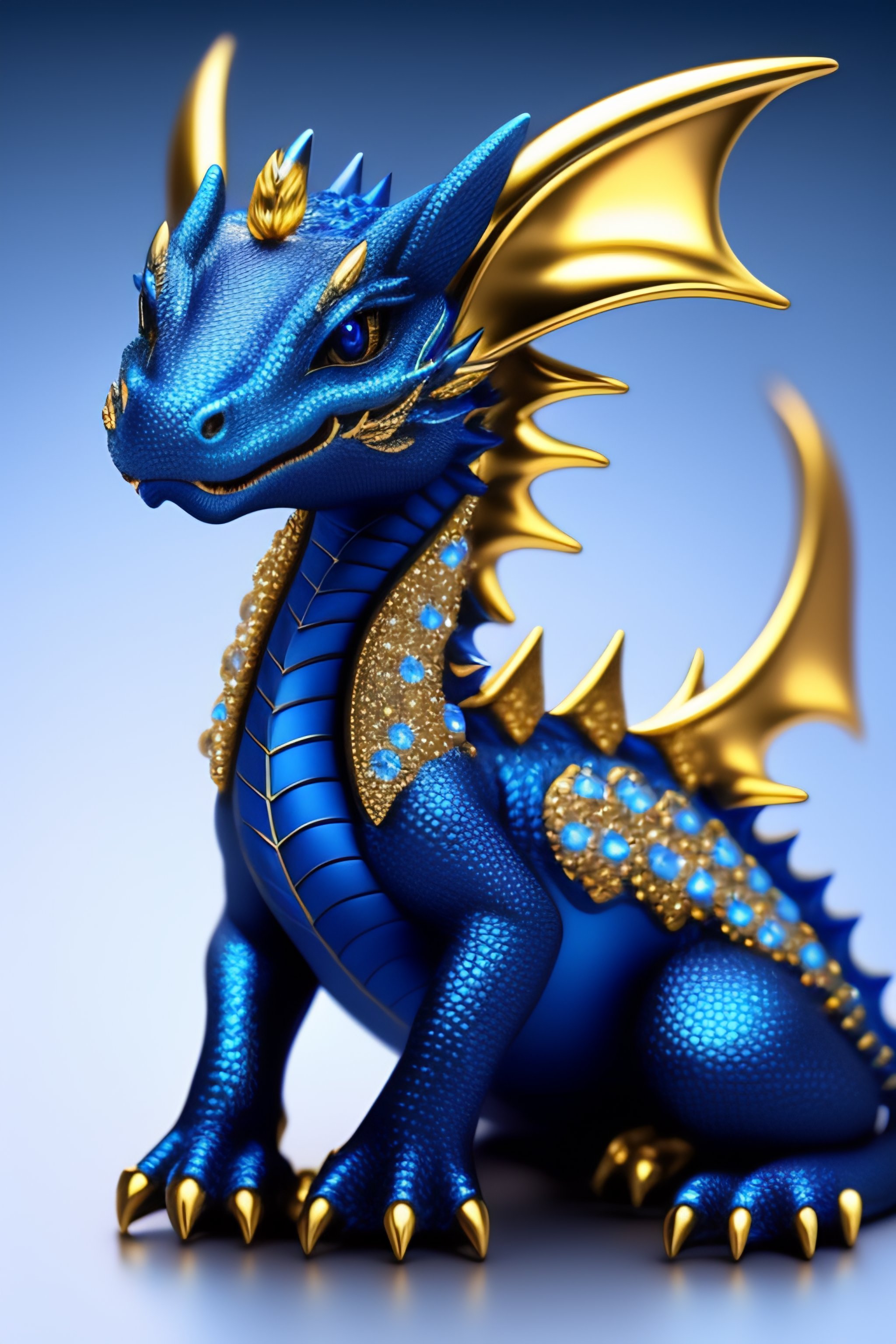 Lexica - Cute pocket dragon surrounded by diamonds, blue, black, gold ...
