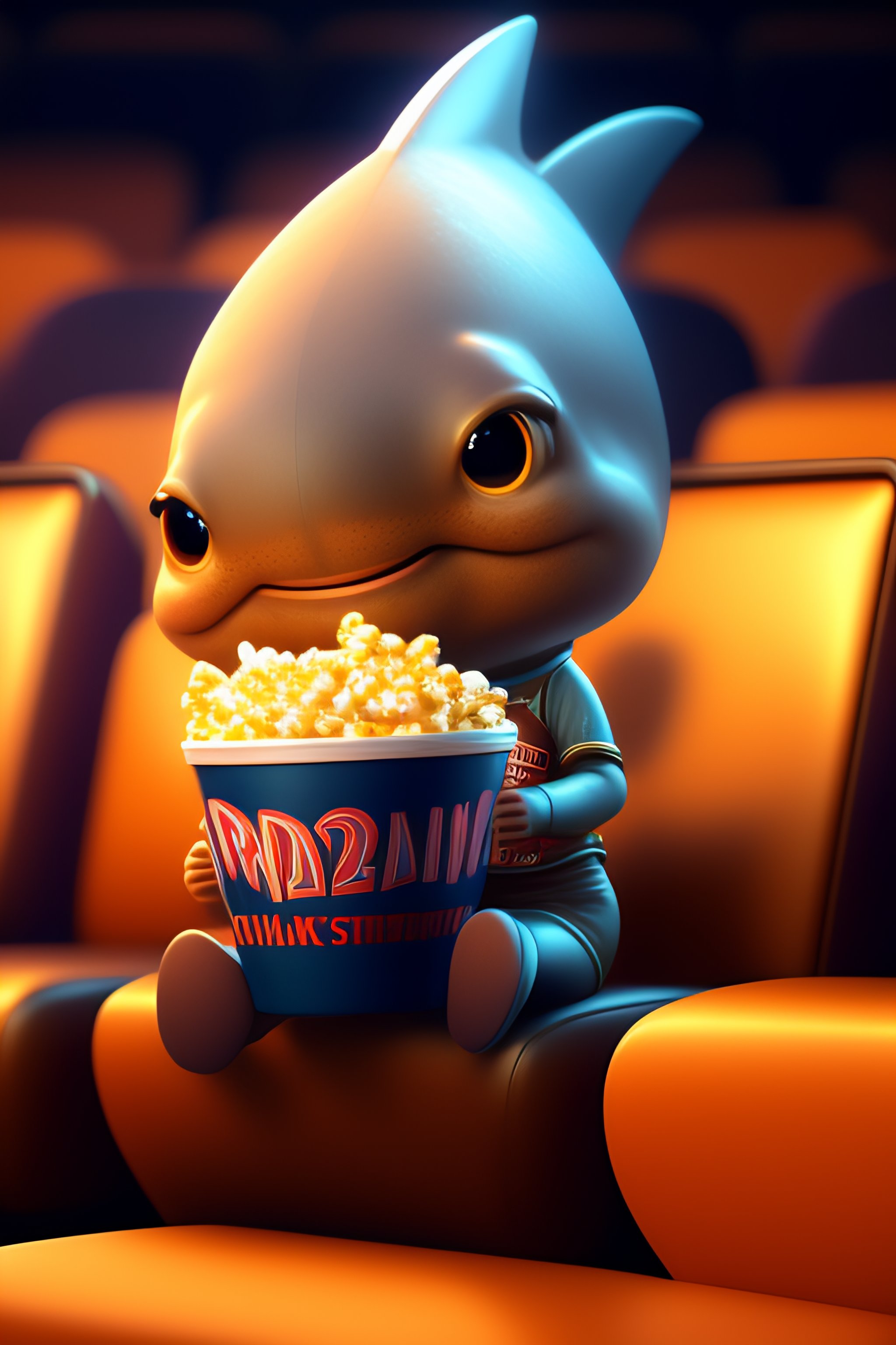 Lexica - Cute small humanoid shark woman sitting in a movie theater ...