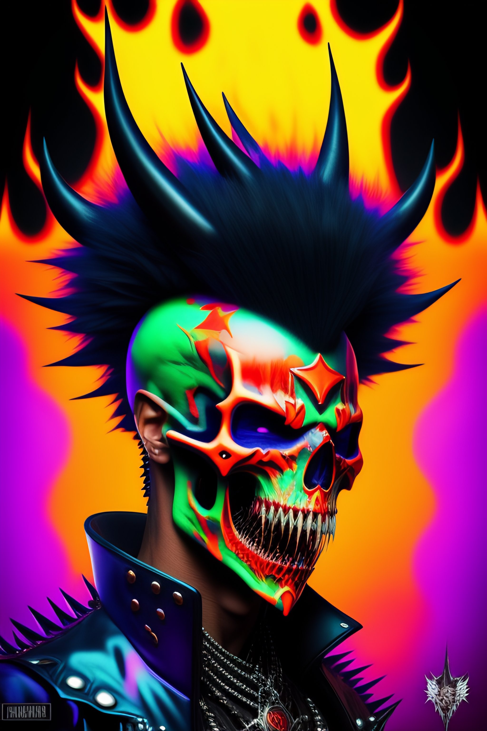Lexica - Demon skull of a punk with a mohawk, with huge sharp fangs and ...
