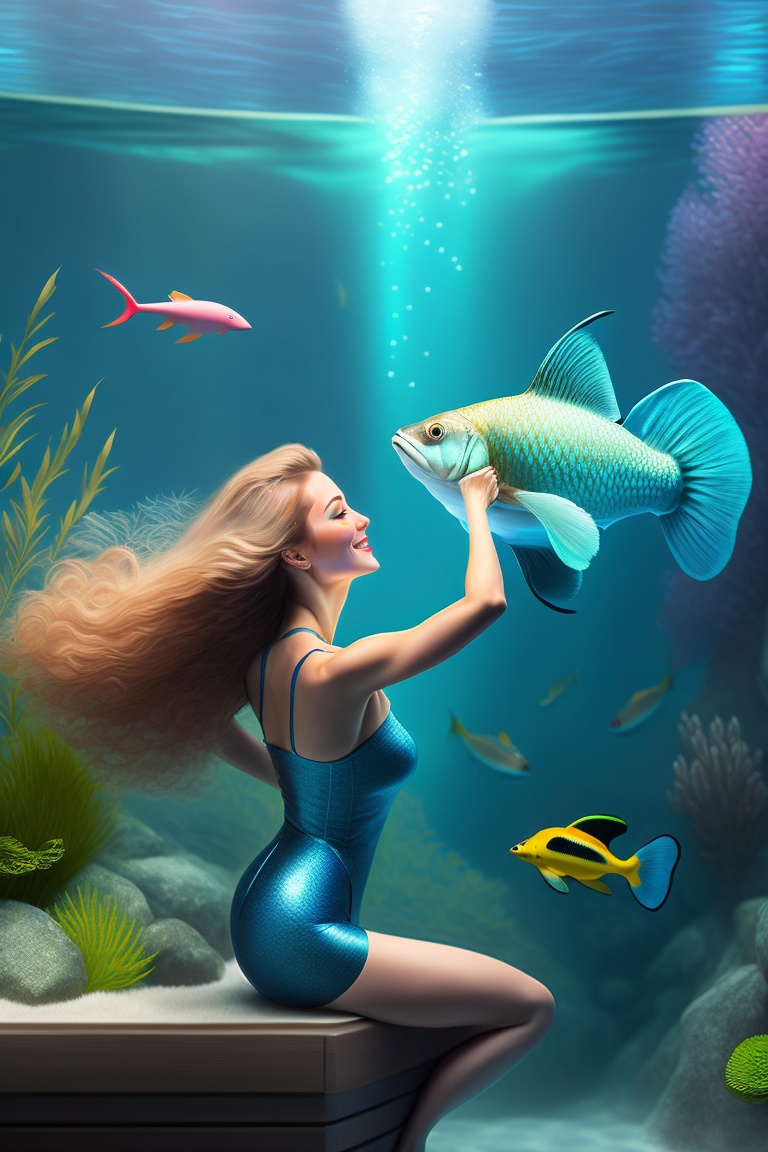 Lexica - A lady diving in an aquarium, sit down, full vodu, frofile ...