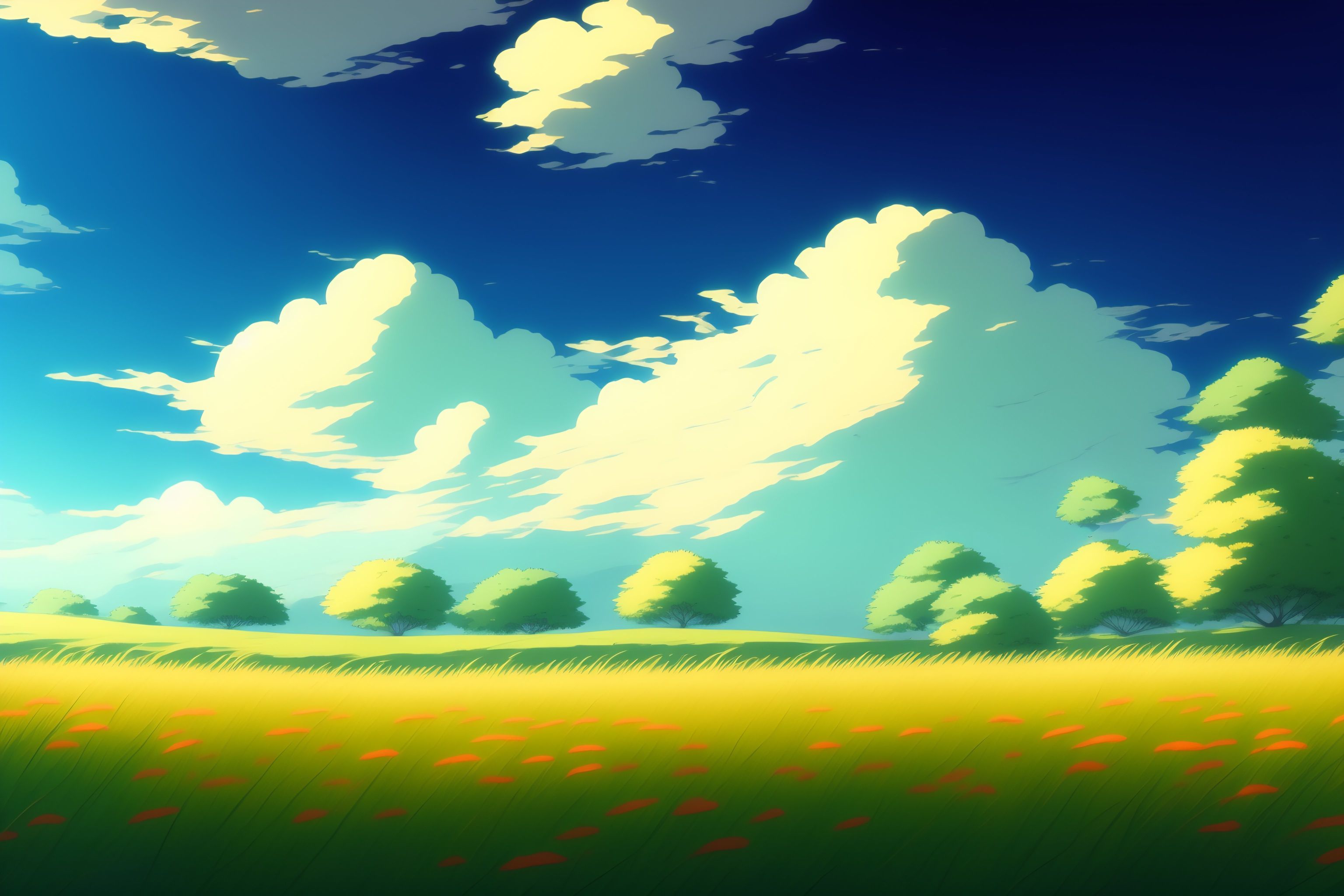 Lexica - A wide-up shot of a sea of withe dandelions with green wind ...