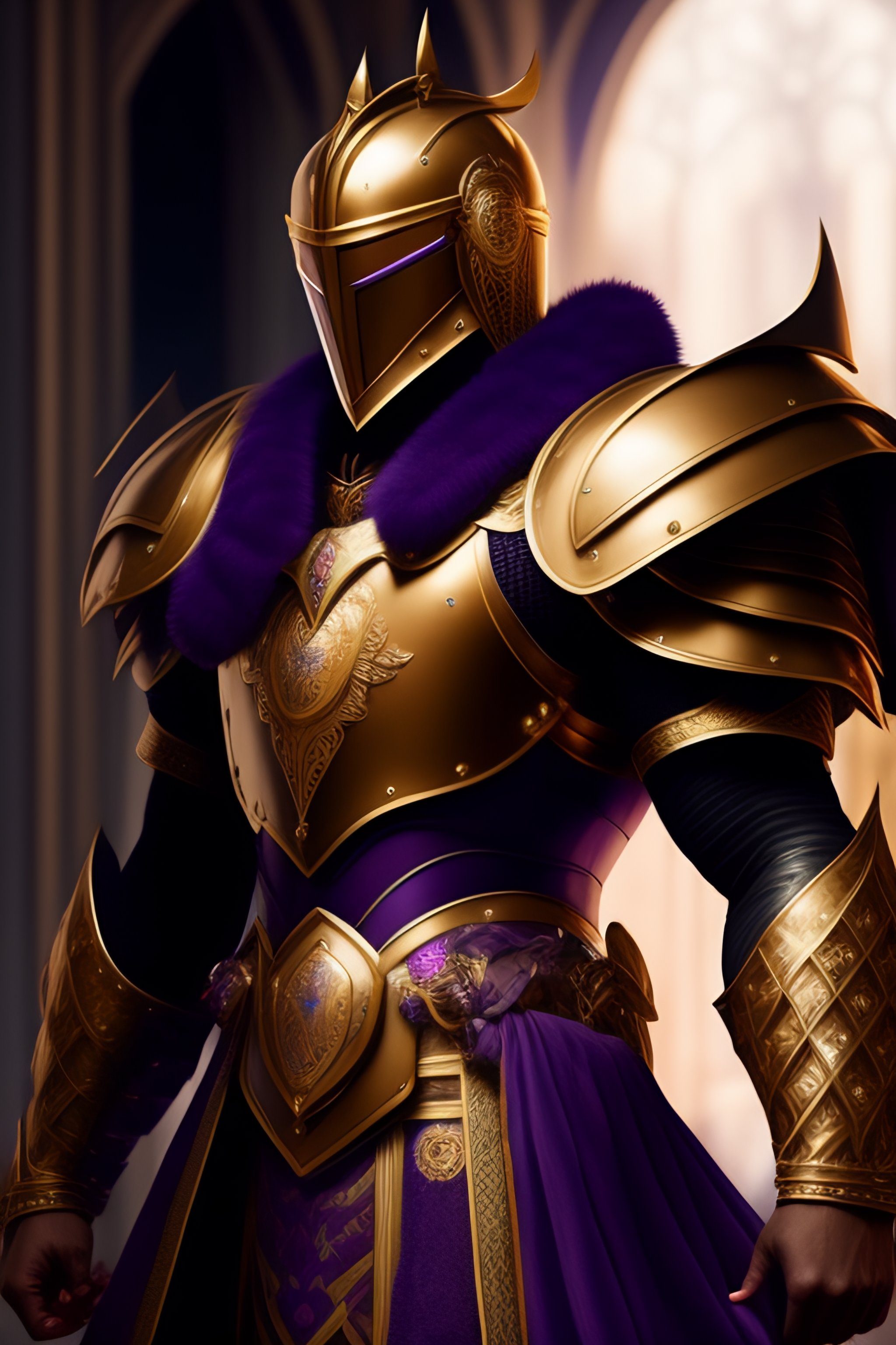 Lexica - Painting of a robust european knight in full purple and gold ...
