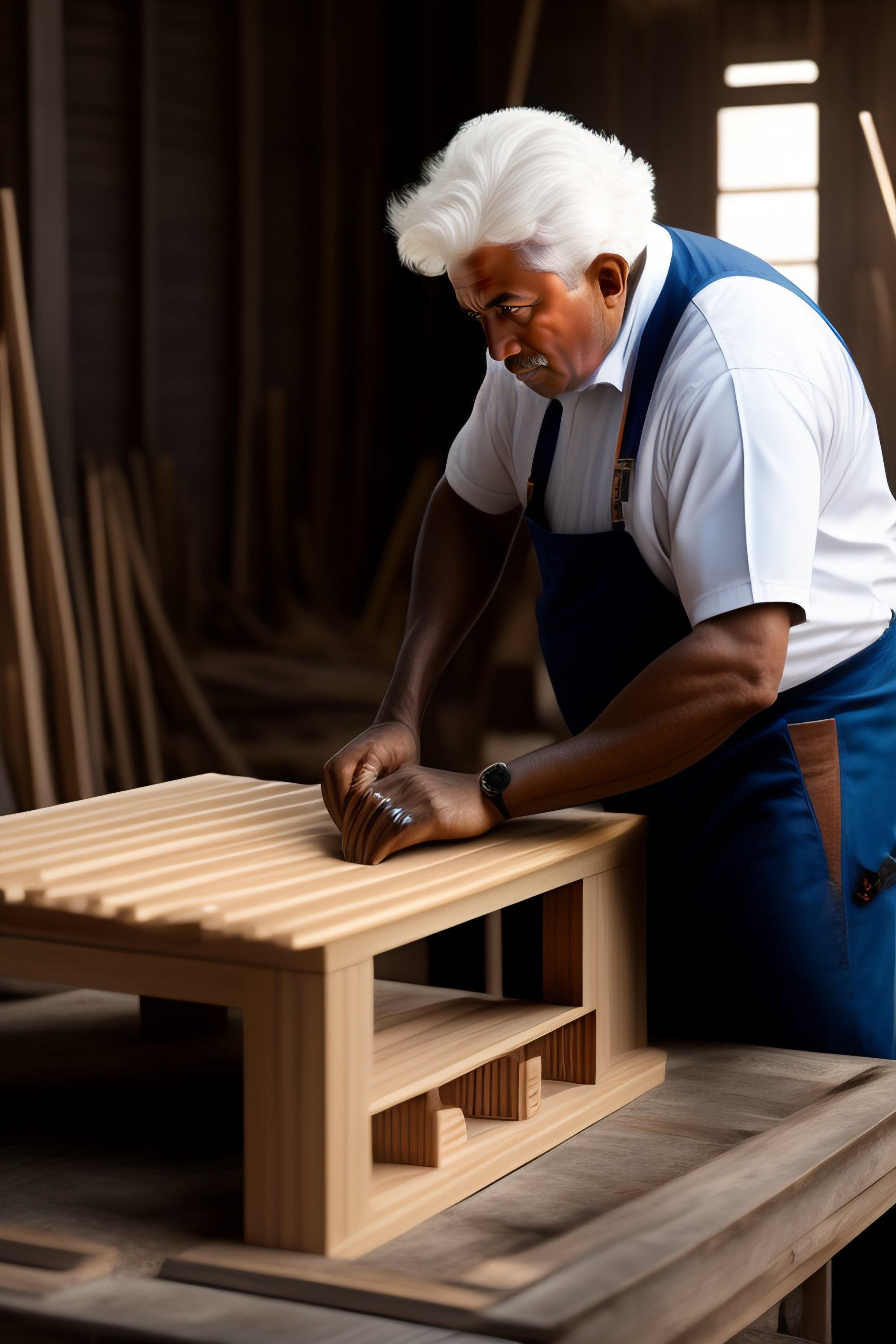 Lexica - Man building table, bronze skin, white hair