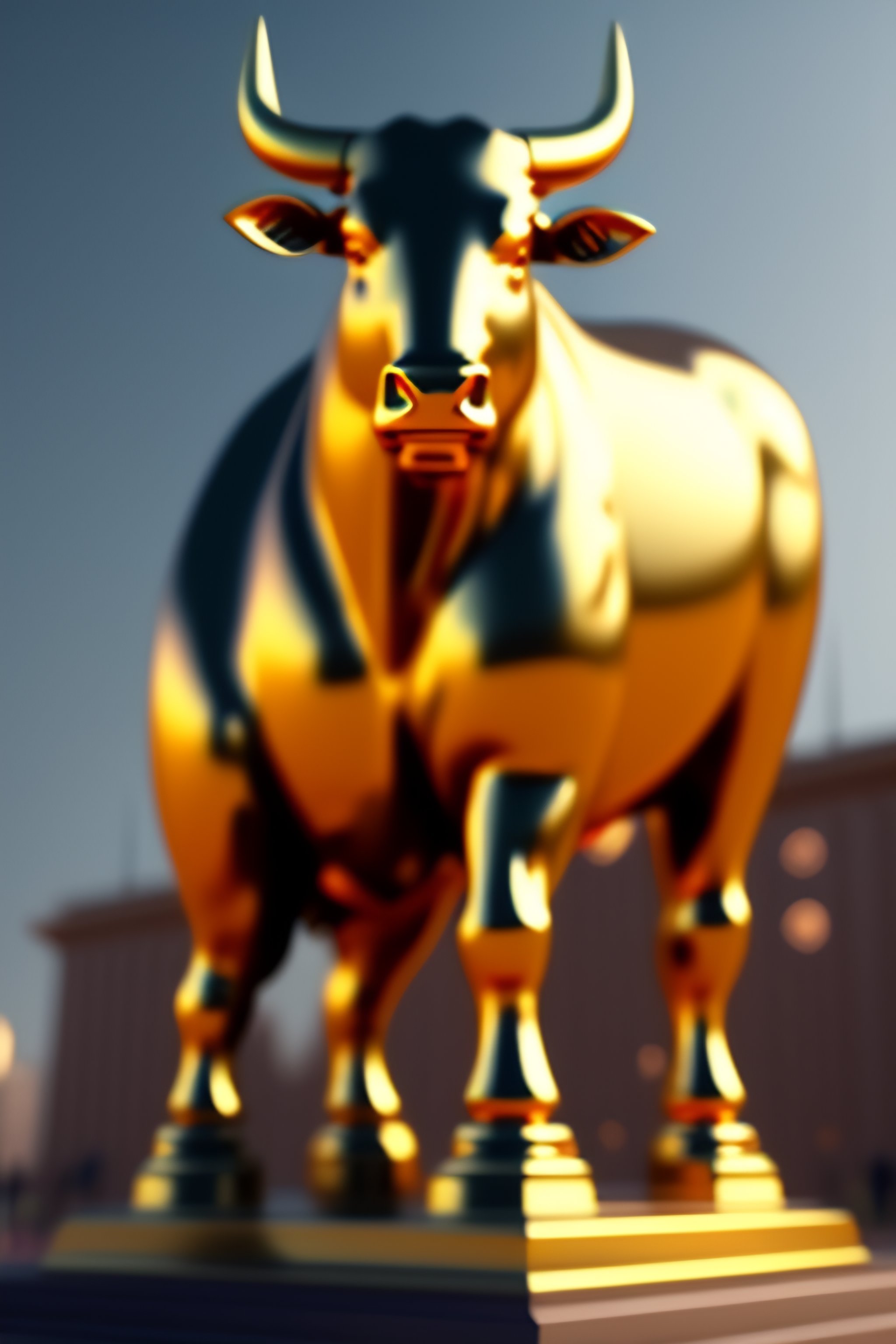 Lexica - Golden statue of a rears up bull, strong muscle, highly ...