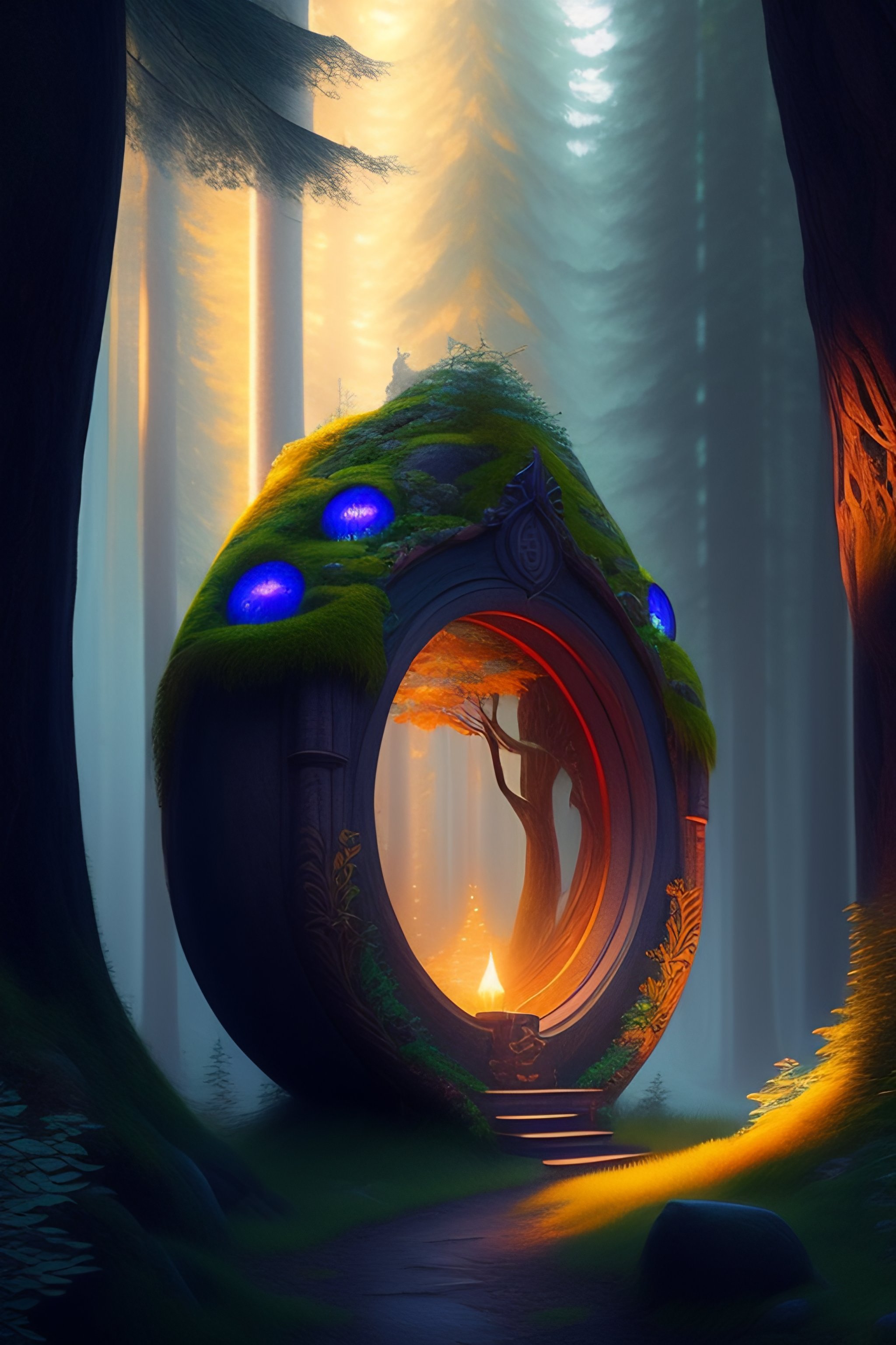 Lexica - Fantasy magical fairy-tale glowing stone portal in the forest ...