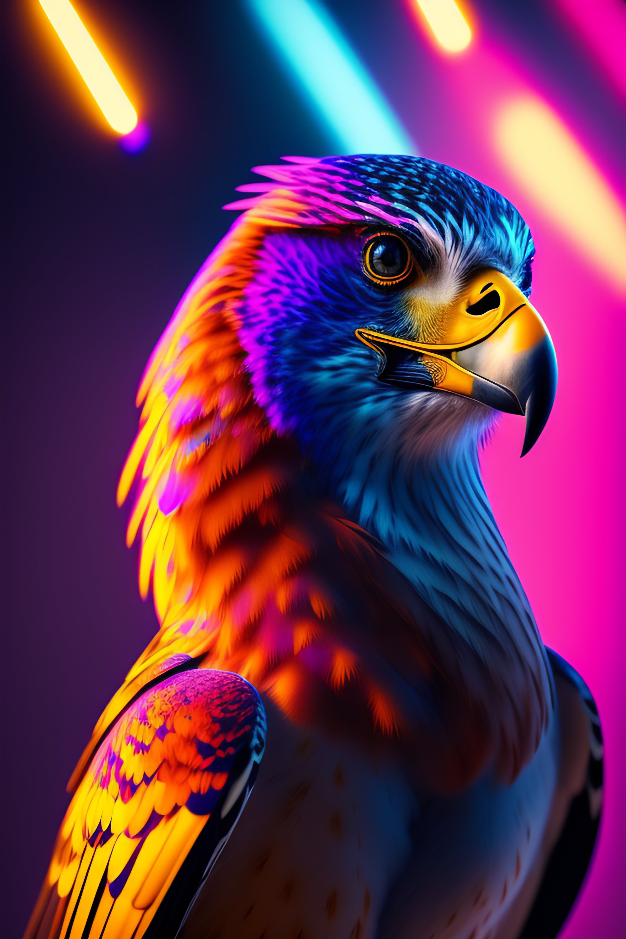 Lexica - The one who flys with the howl, Falcon face, colorful light ...