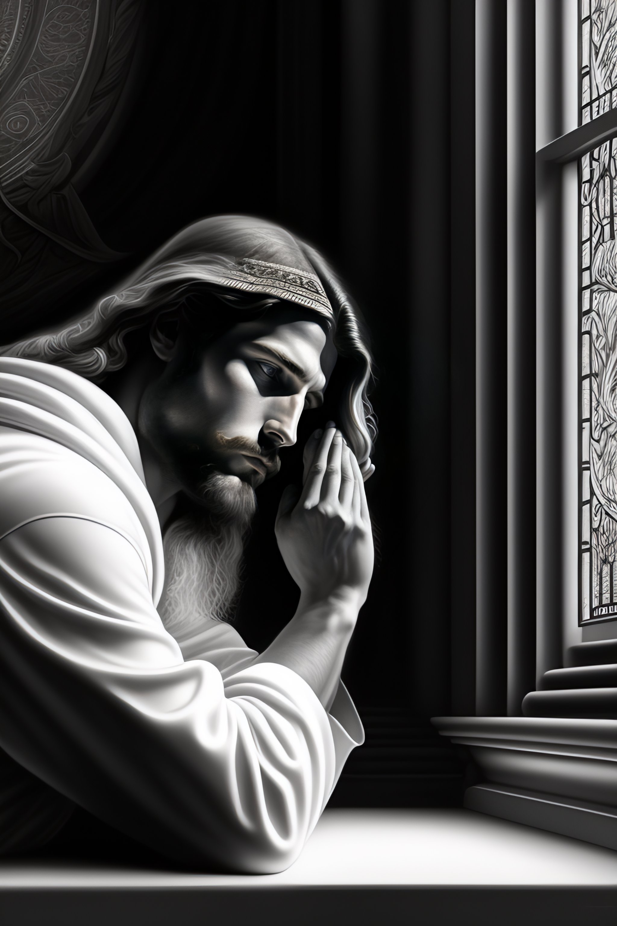 Lexica - Hyperrealist portrait of jesus praying, david hockney and ...