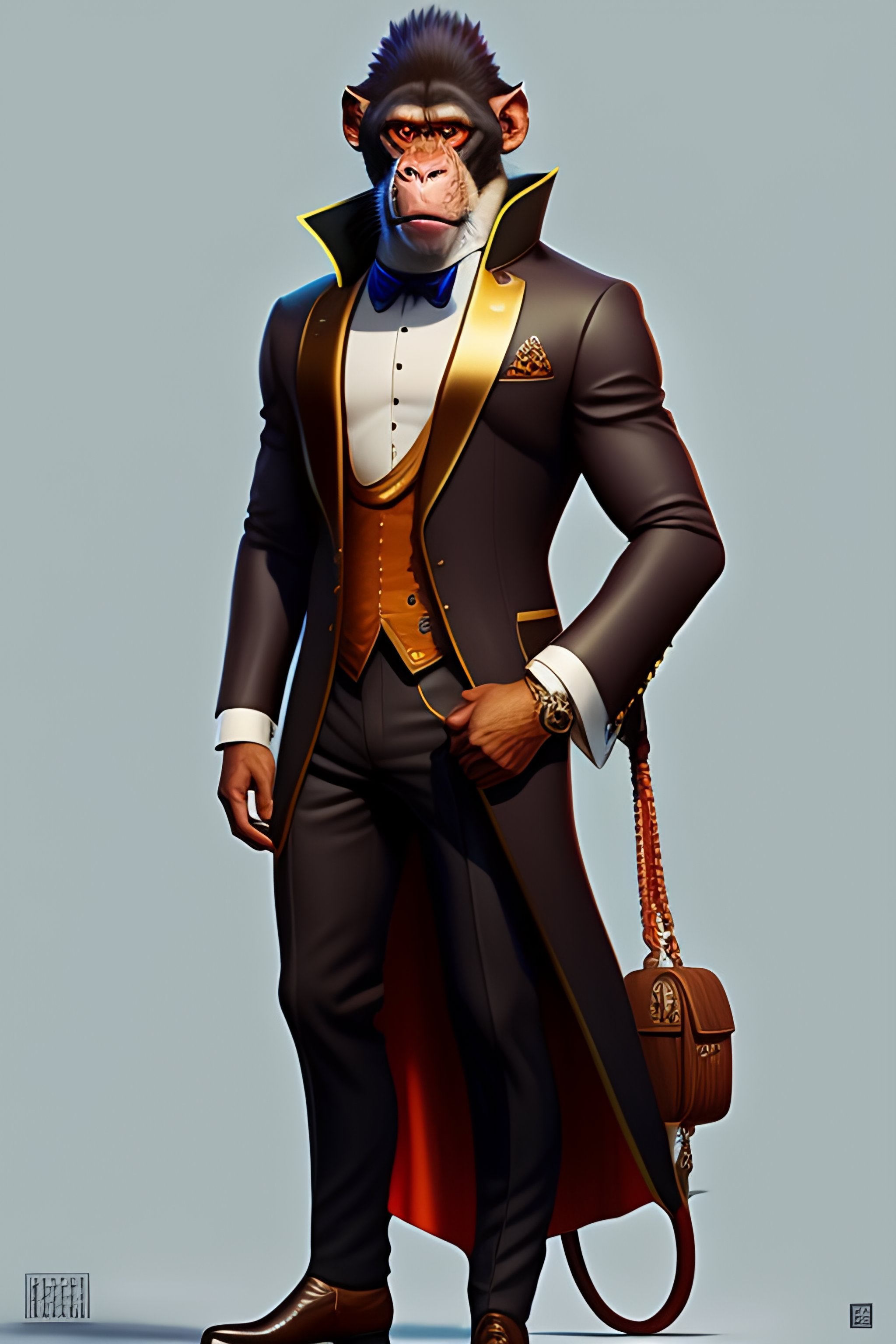 Lexica - Anthro furry humanoid monkey, three piece suit, checking watch ...