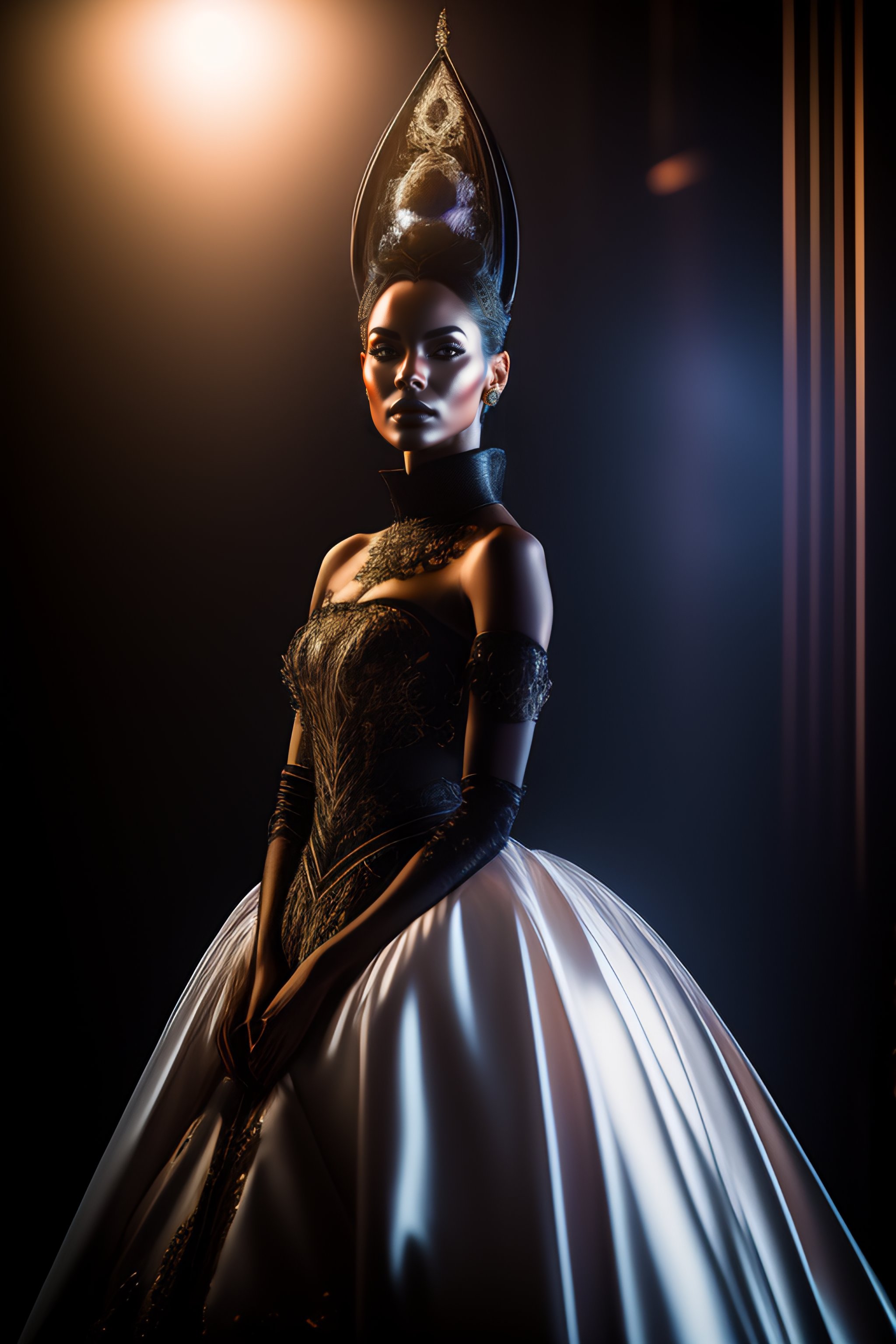 Lexica - Female georgeus tall model, black avant garde costume, posing ...
