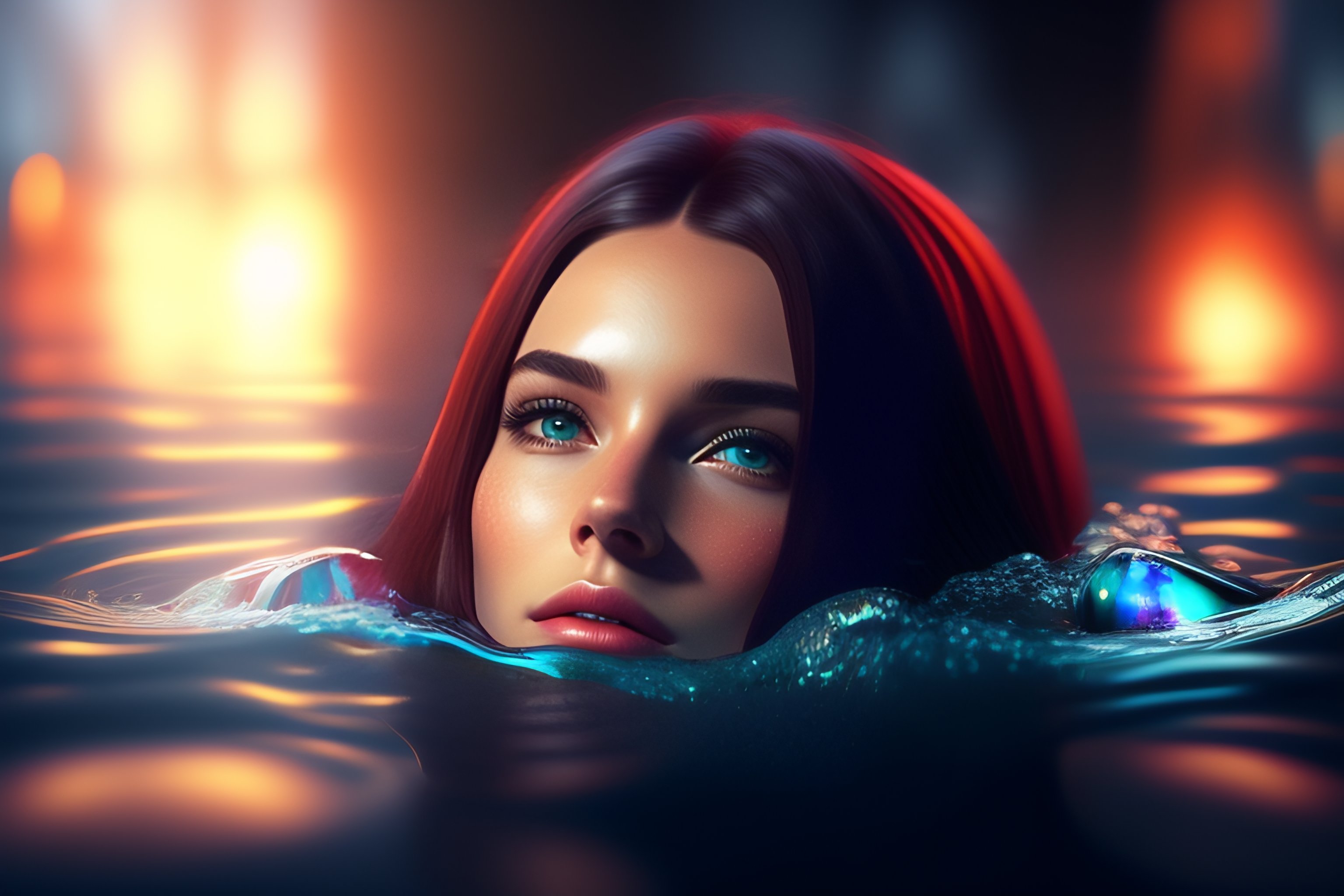 Lexica - Cute girl lies in water, dark, blood, realistic, cgi, 3d