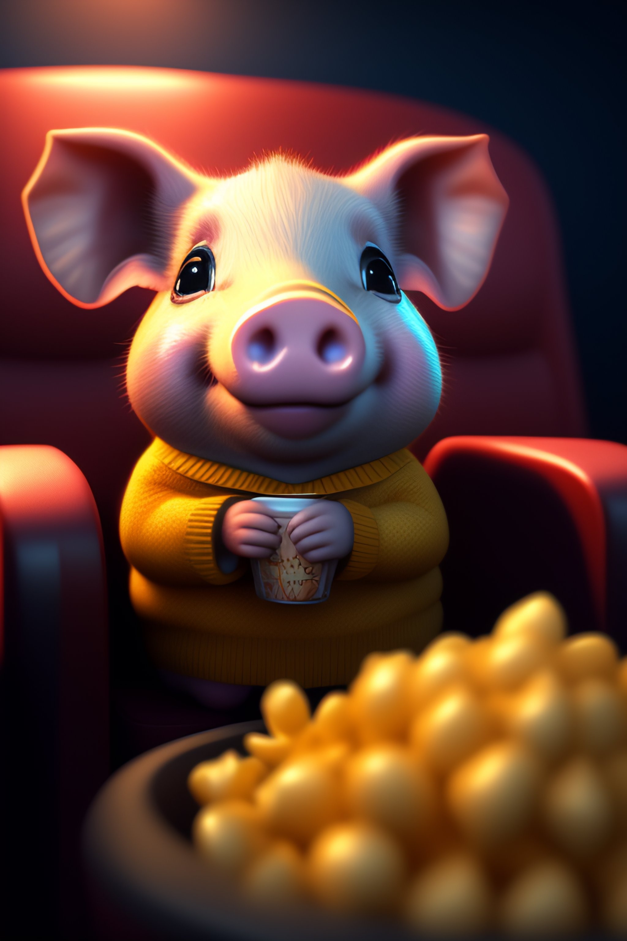Lexica - Cute small Pig sitting in a movie theater eating popcorn ...