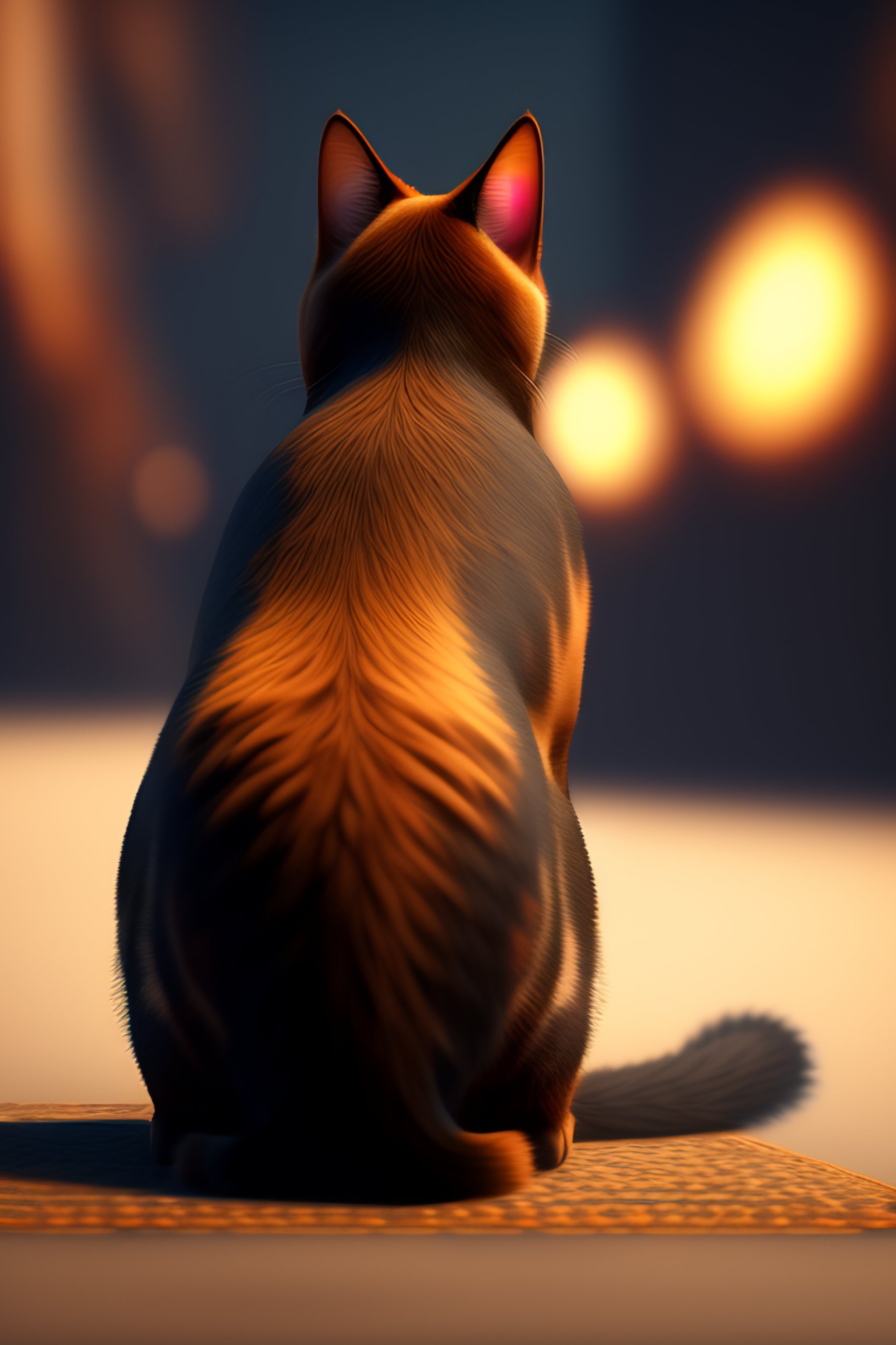 Lexica - A cat, viewed from behind, tail up. Cat being transformed from ...