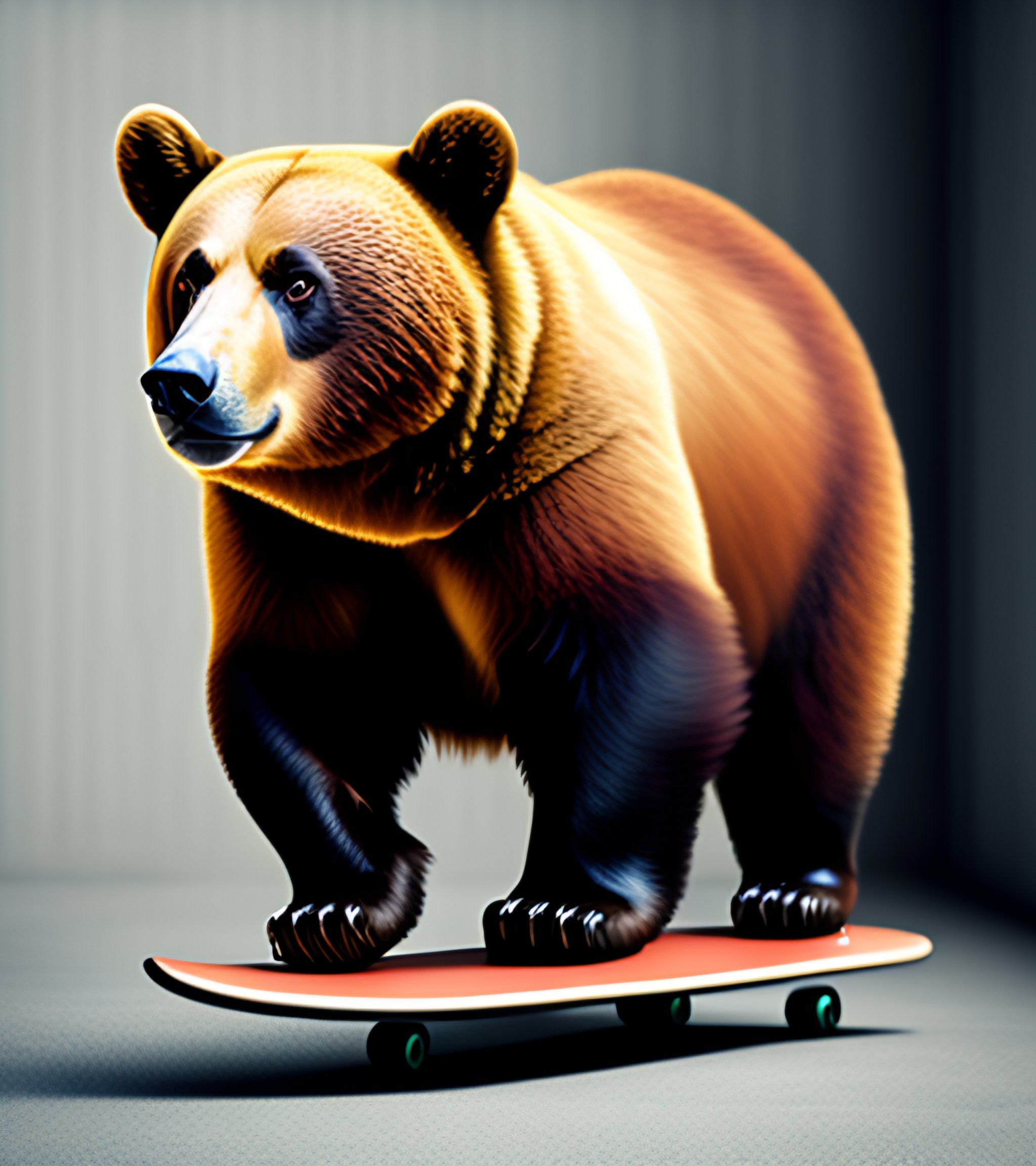 Lexica - A bear skateboarding on 2 legs, digital art, photorealistic