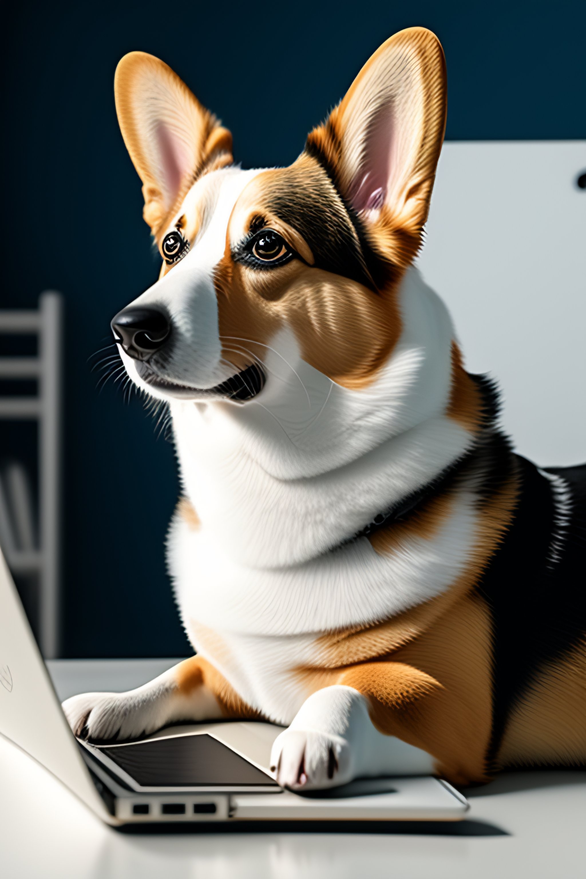 Lexica - Illustration of corgi sitting near the laptop. The laptop ...