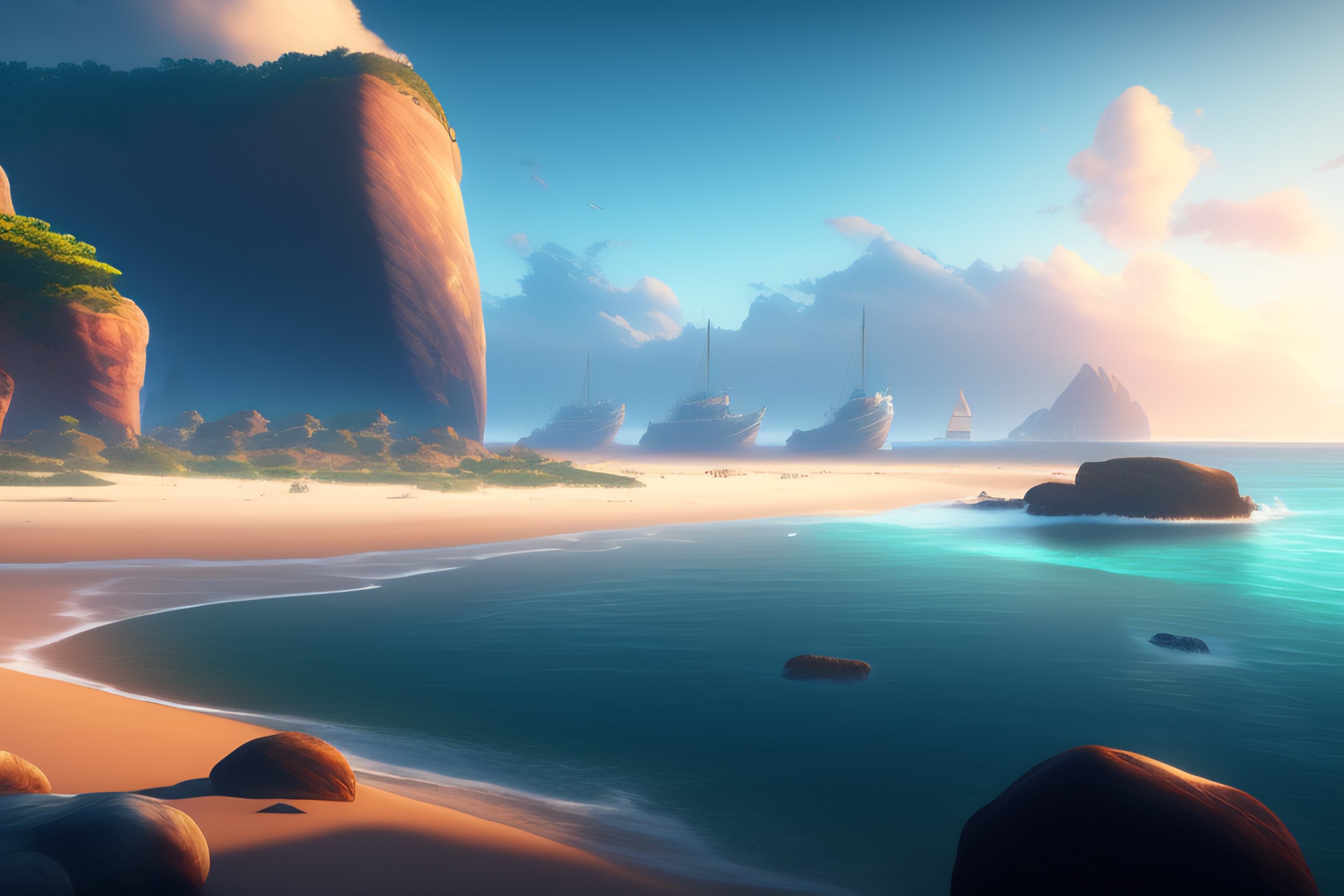 Lexica - Harbour beach landscape vista concept art by Carr Clifton, 16k ...