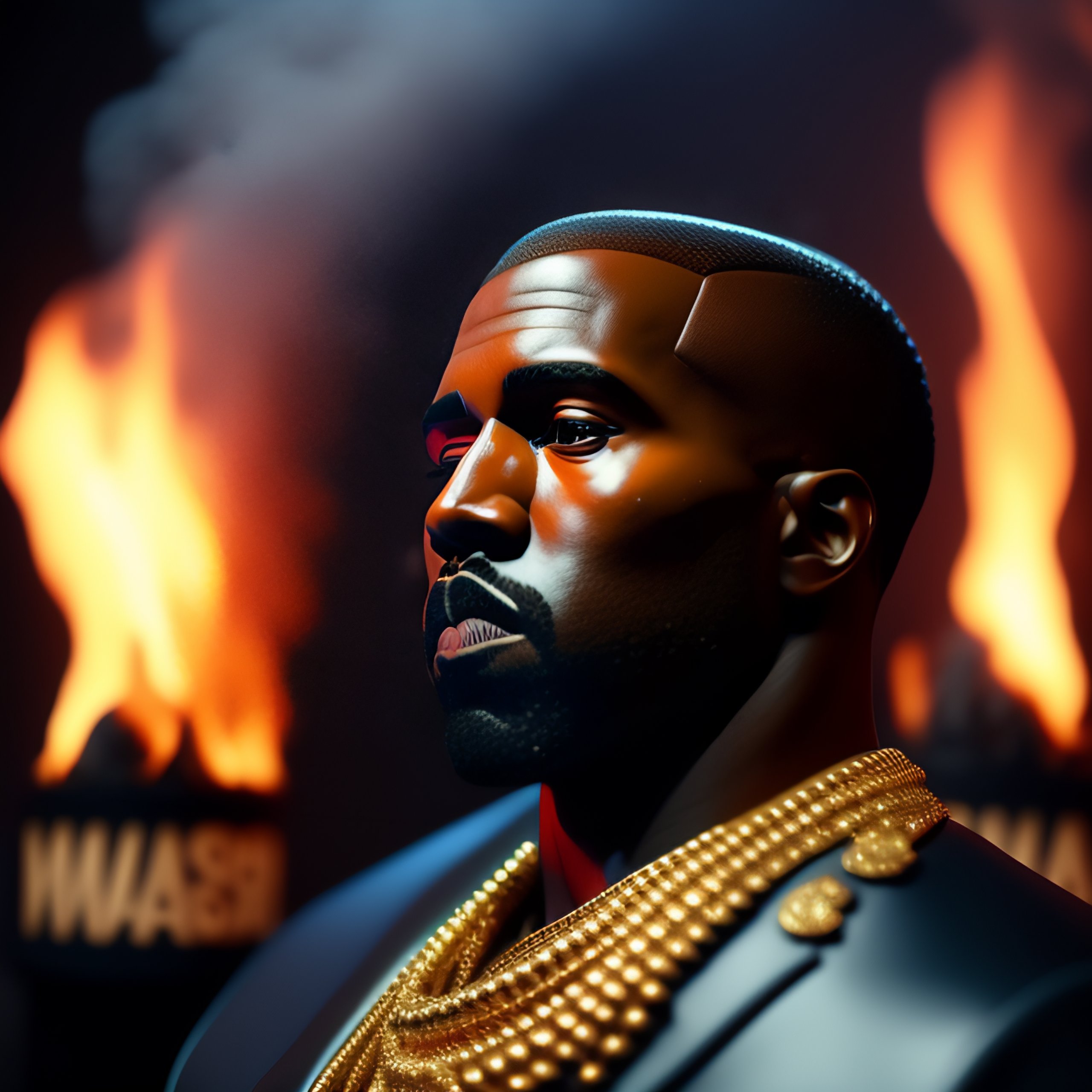 Lexica - A melting wax figure of kanye west, madam tussaud's museum on fire