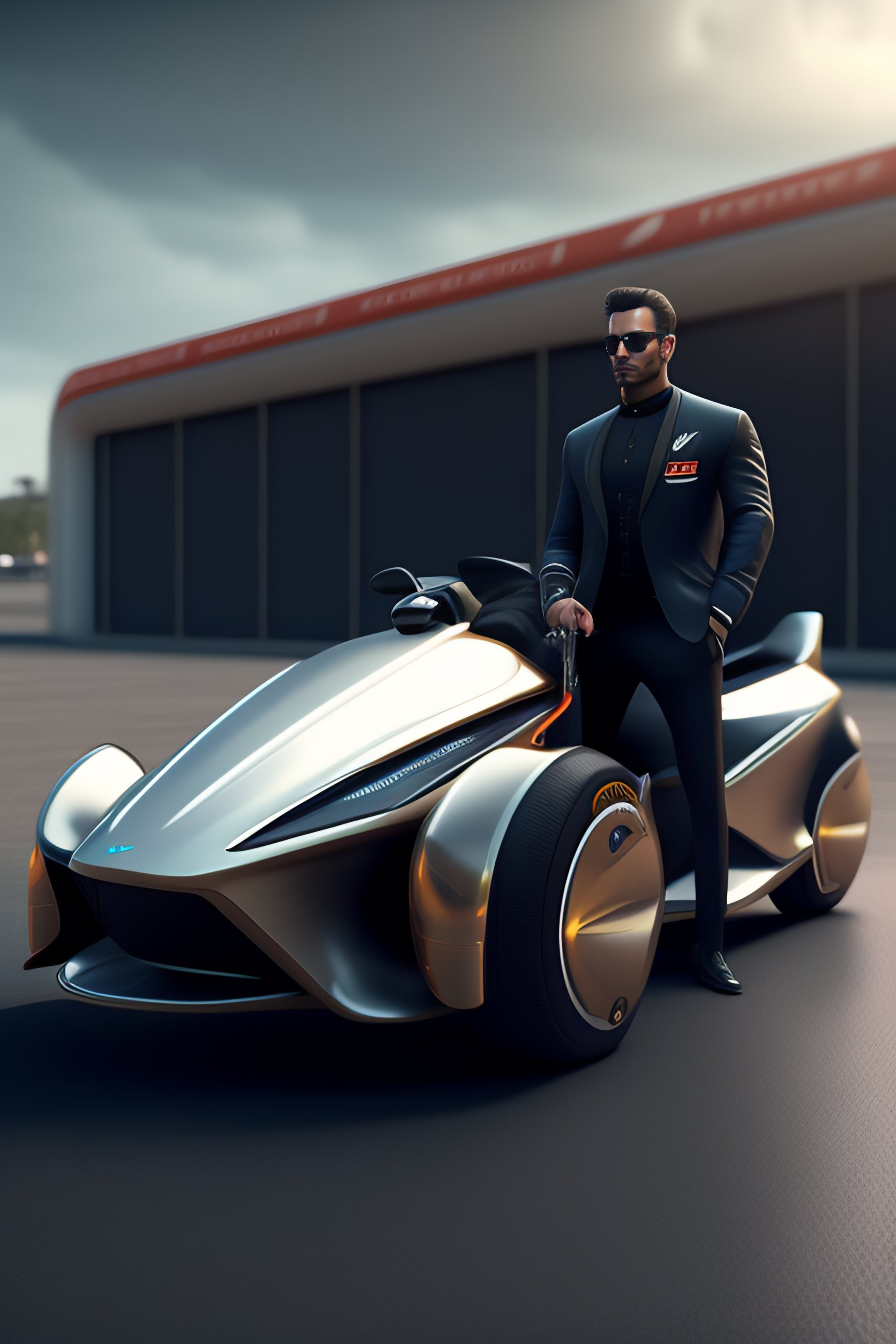 Lexica - Movie protagonist with a gun riding a Sinclair C5: the ...