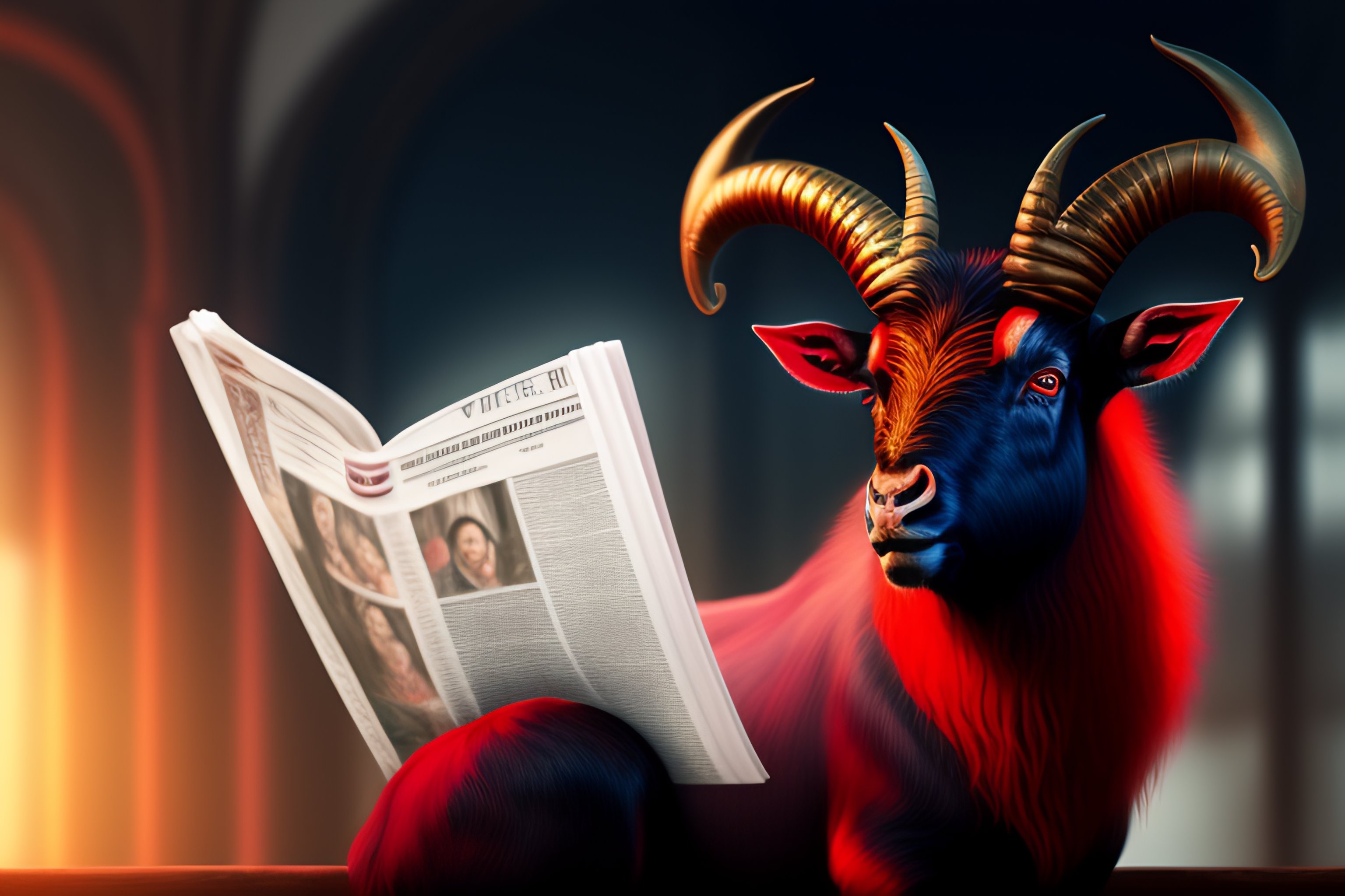 Lexica - A demonic and evil red goat reading a news site in a computer ...