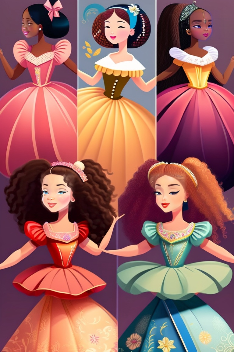 Lexica - 12 dancing princesses, of different ethnicities, wearing ...