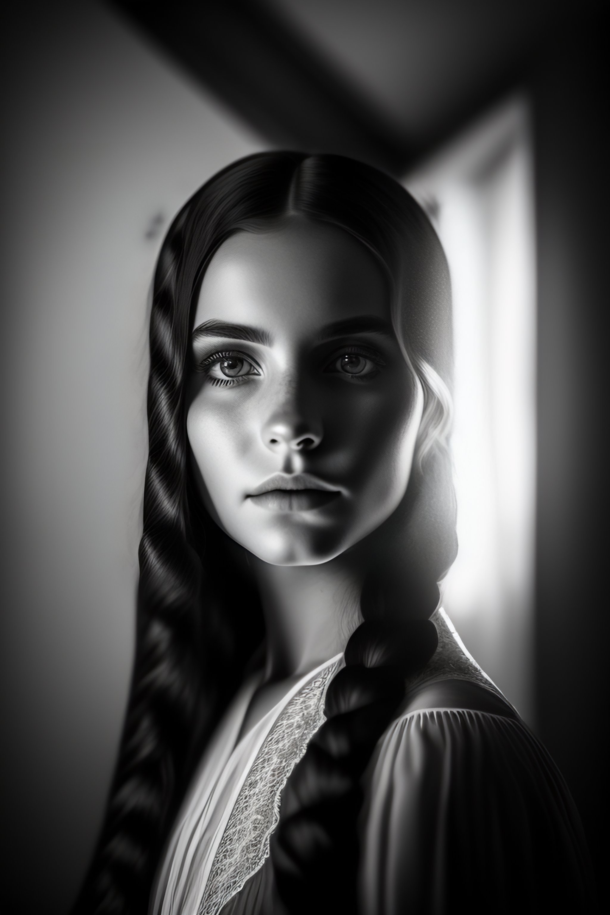 Lexica - Ghost girl in victorian house, black and white, volumetric ...