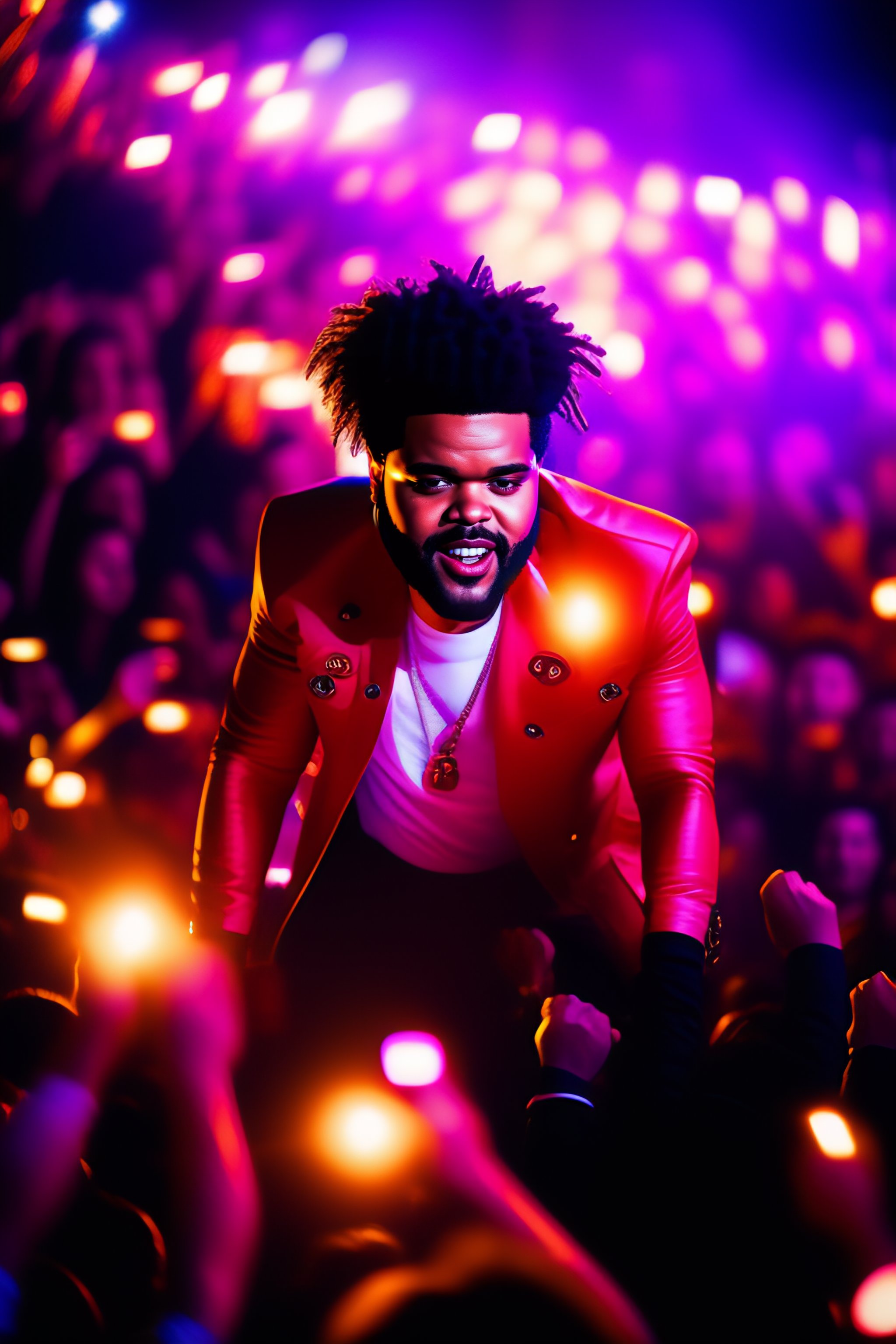 Lexica - The weeknd crowd surfing a huge crowd, 4k, Aubrey Powell, vintage photo, lens flare ...