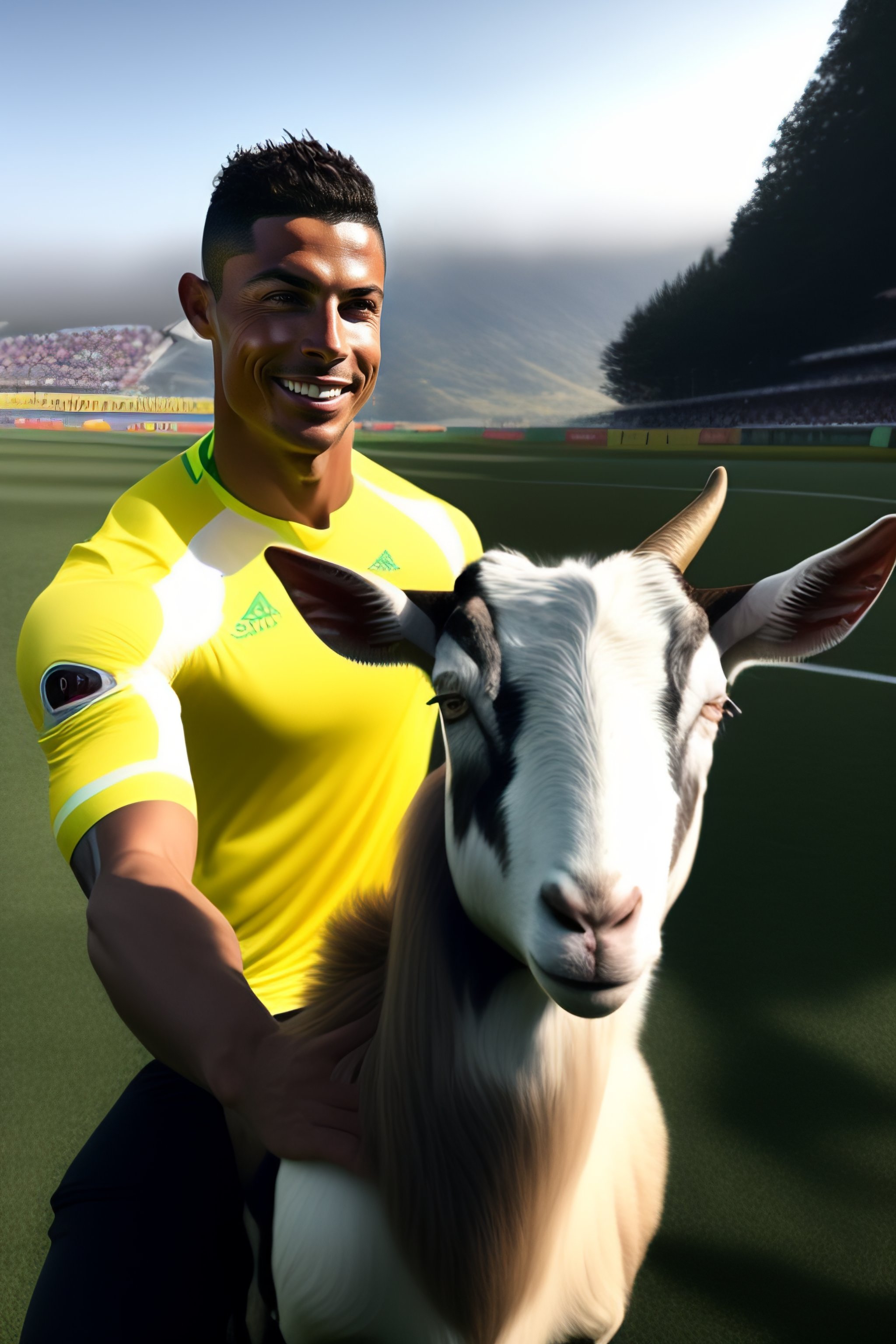 Lexica - Ronaldo taking a Selfie with a goat hyper realistic