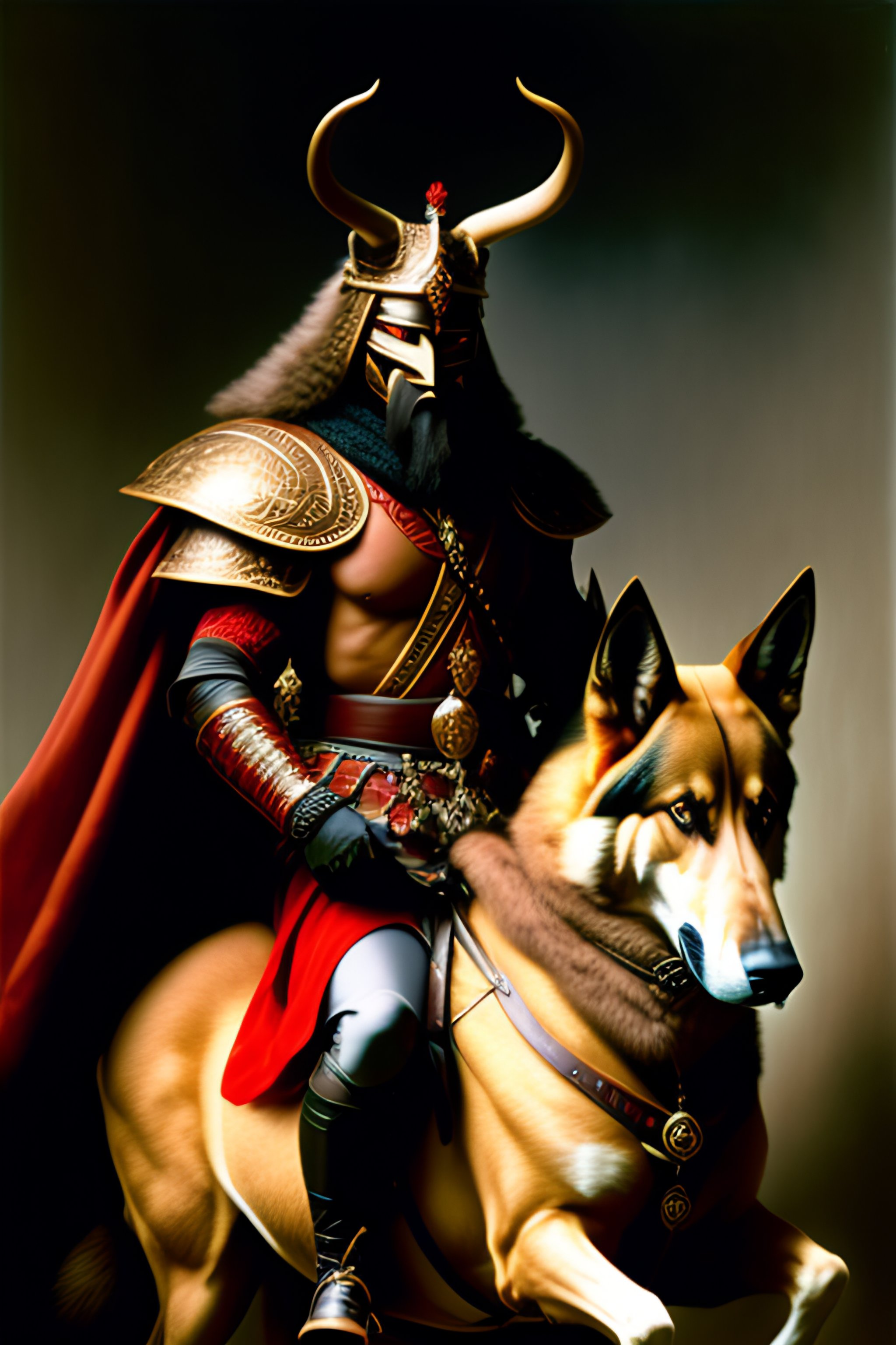 Lexica - A oni riding a German Shepherd, oni mask, deer horns, clavicus ...