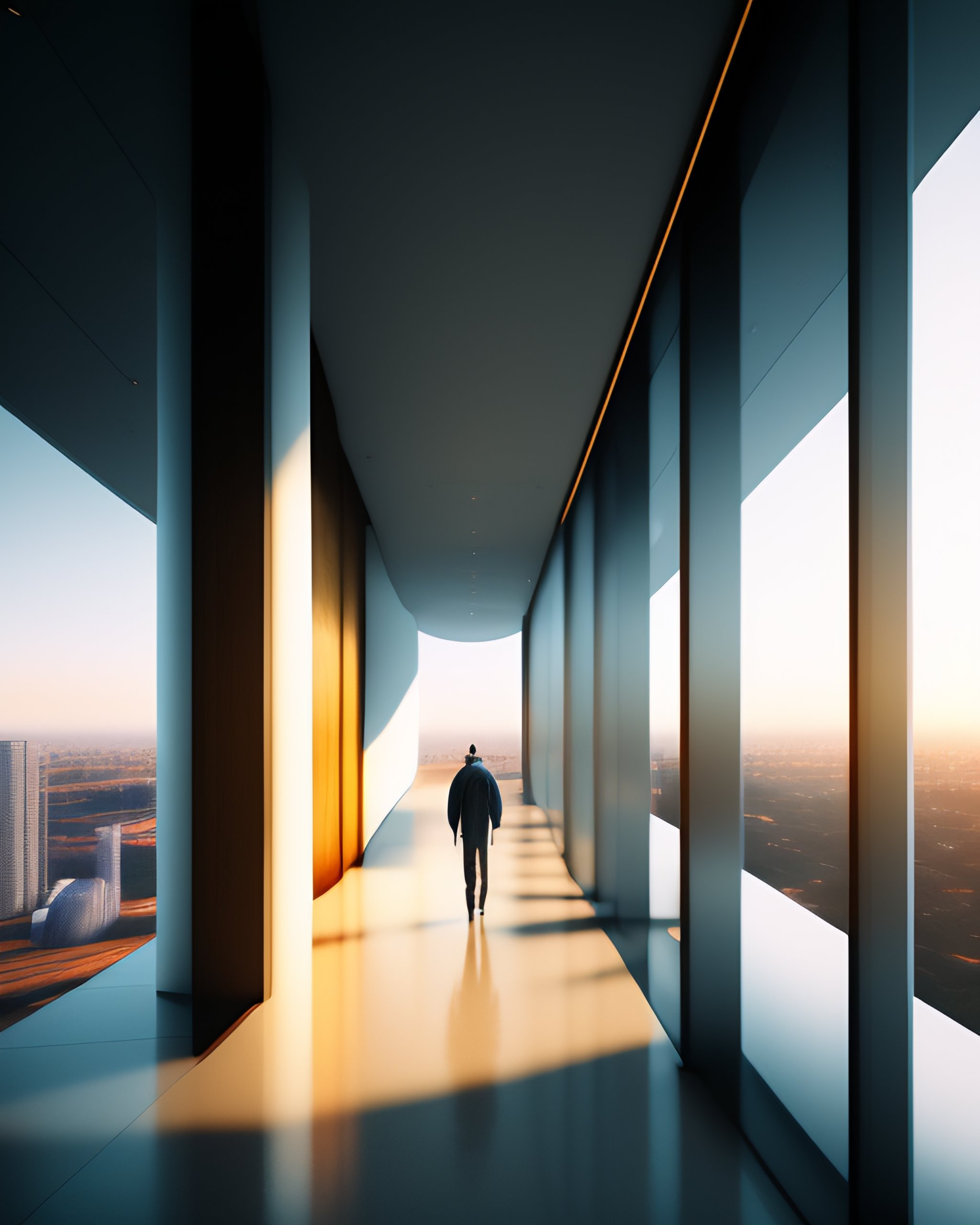 Lexica - The inside of a very tall building, big pods, big windows ...